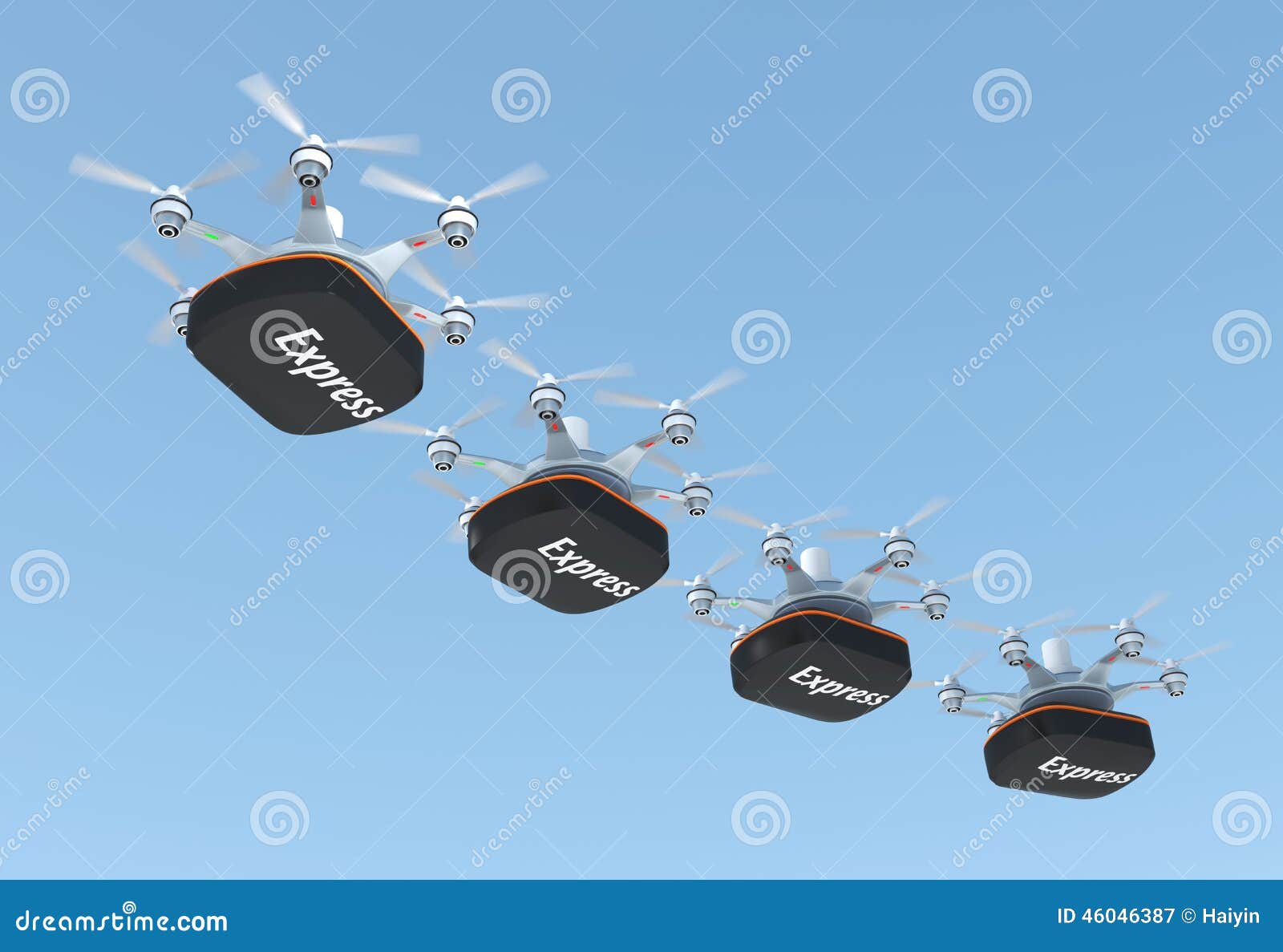 Air Drones Carrying Cardboard, Cityscape Background Cartoon Vector ...