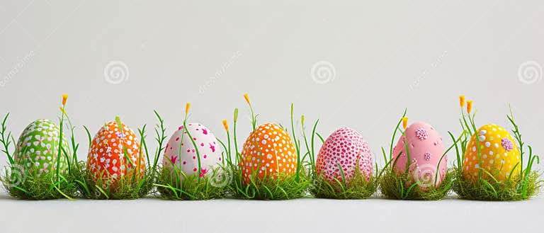 Row of Easter Eggs on Grass Stock Illustration - Illustration of yellow ...