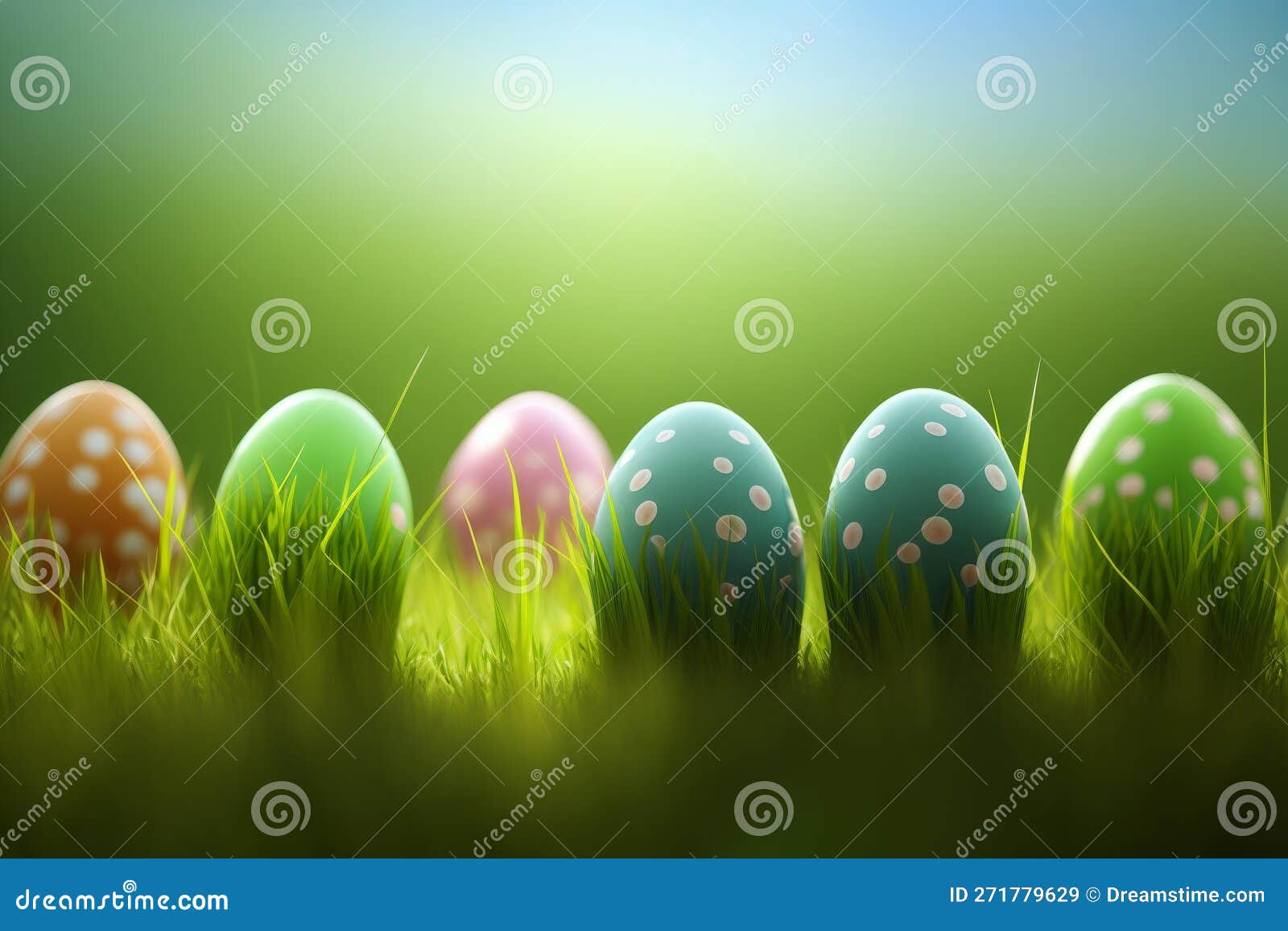 A Row of Easter Eggs Placed in Fresh Green Grass Stock Illustration ...