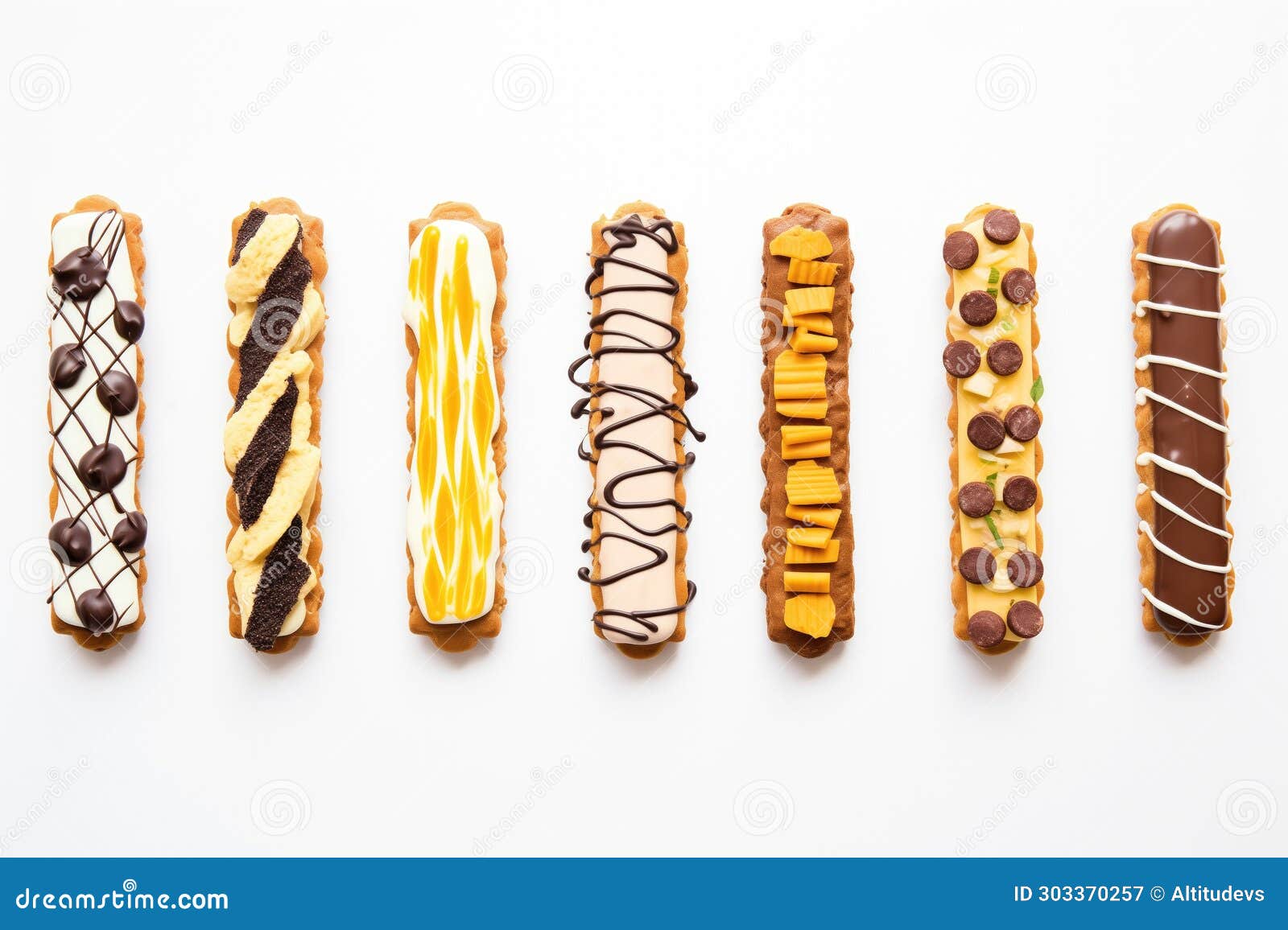 Row of Eclairs with Different Chocolate Patterns Stock Illustration ...