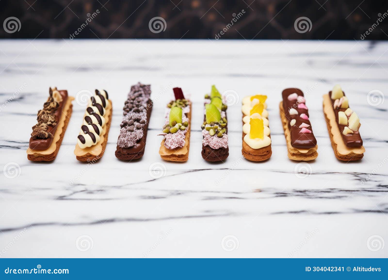 Row of Eclairs with Different Chocolate Patterns Stock Illustration ...