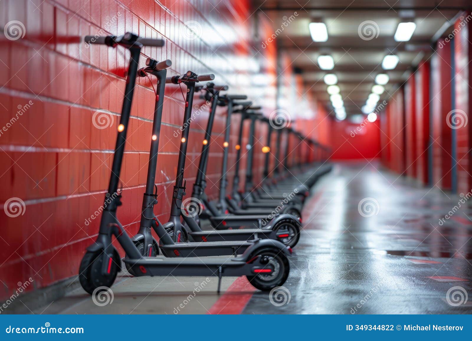 Row of Electric Scooters Parked in the Parking Lot Stock Photo - Image ...