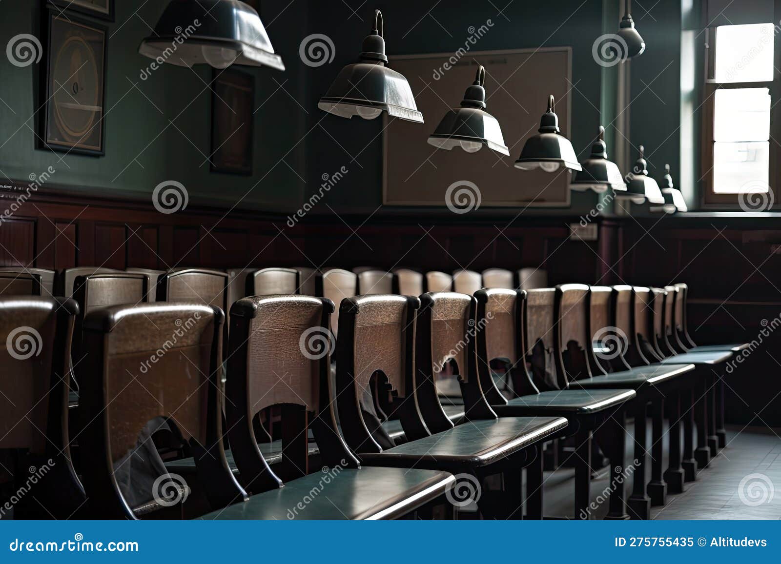 A Row of Empty Chairs in a Lecture Hall with an Old-fashioned ...