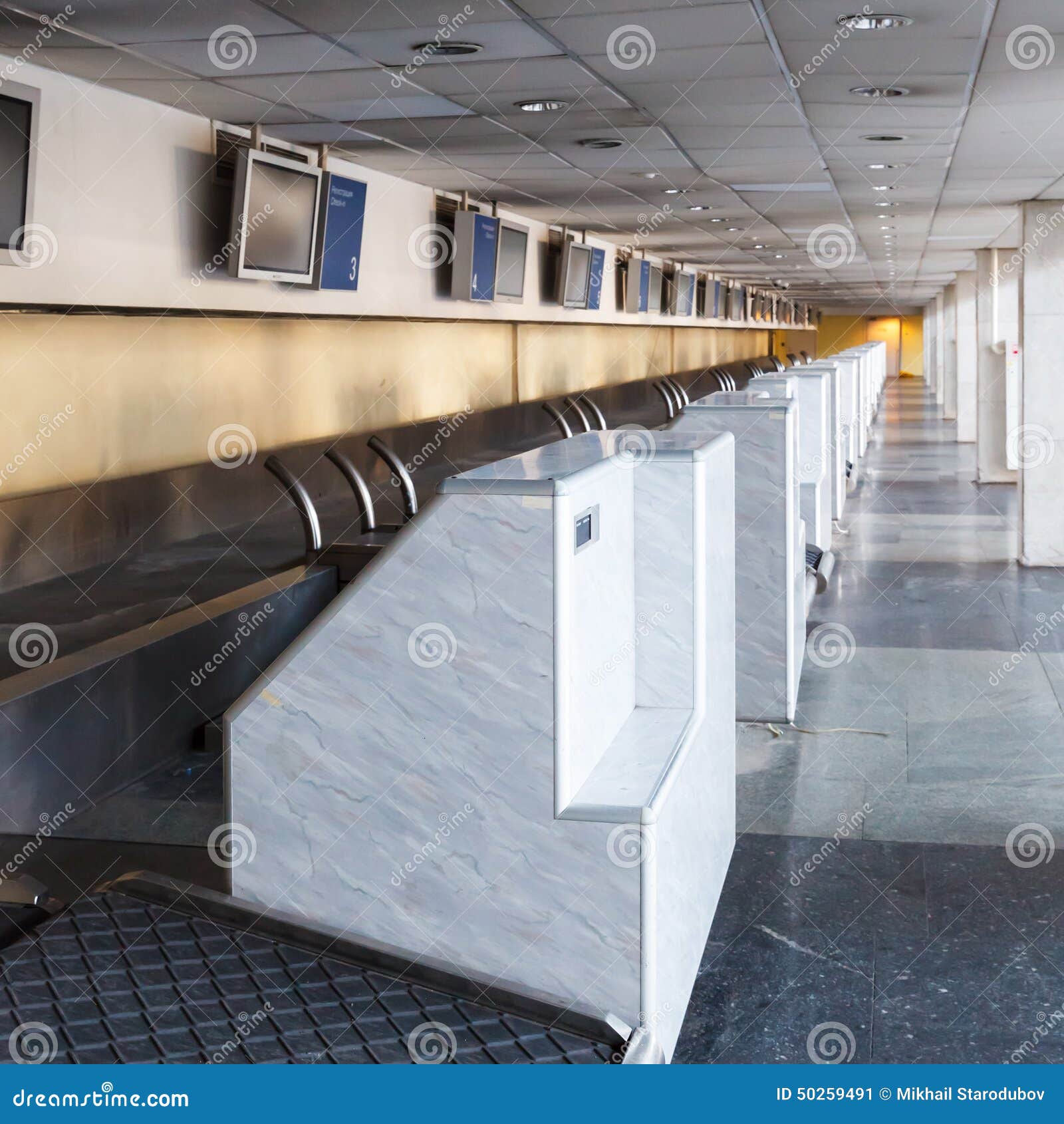 Row empty check-in desks stock image. Image of desks - 50259491