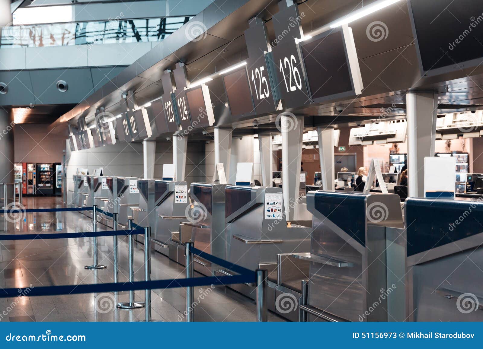 Row empty check-in desks stock image. Image of ticket - 51156973