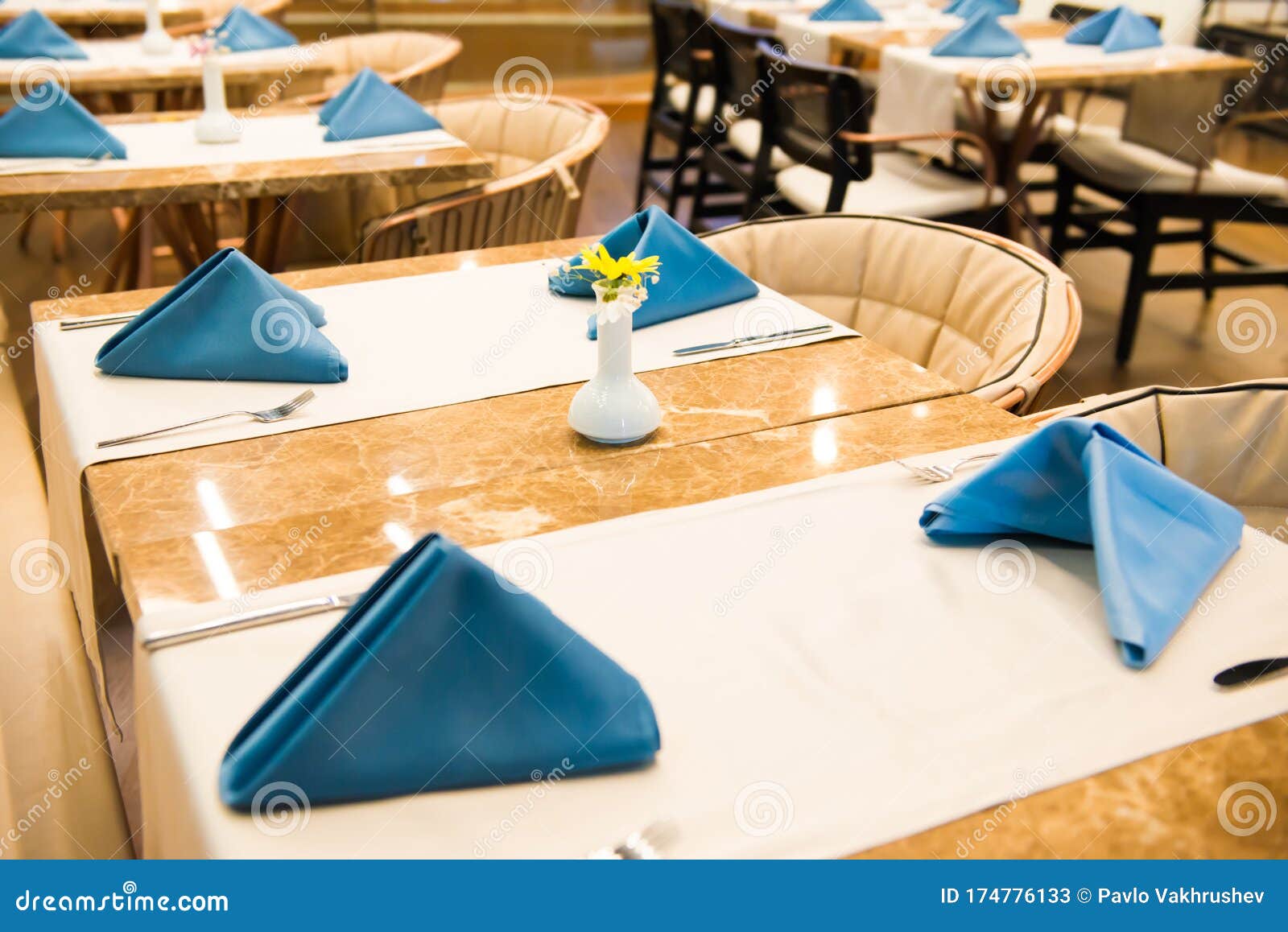 Row of Empty Dinner Tables in Restaurant Stock Image - Image of elegant ...