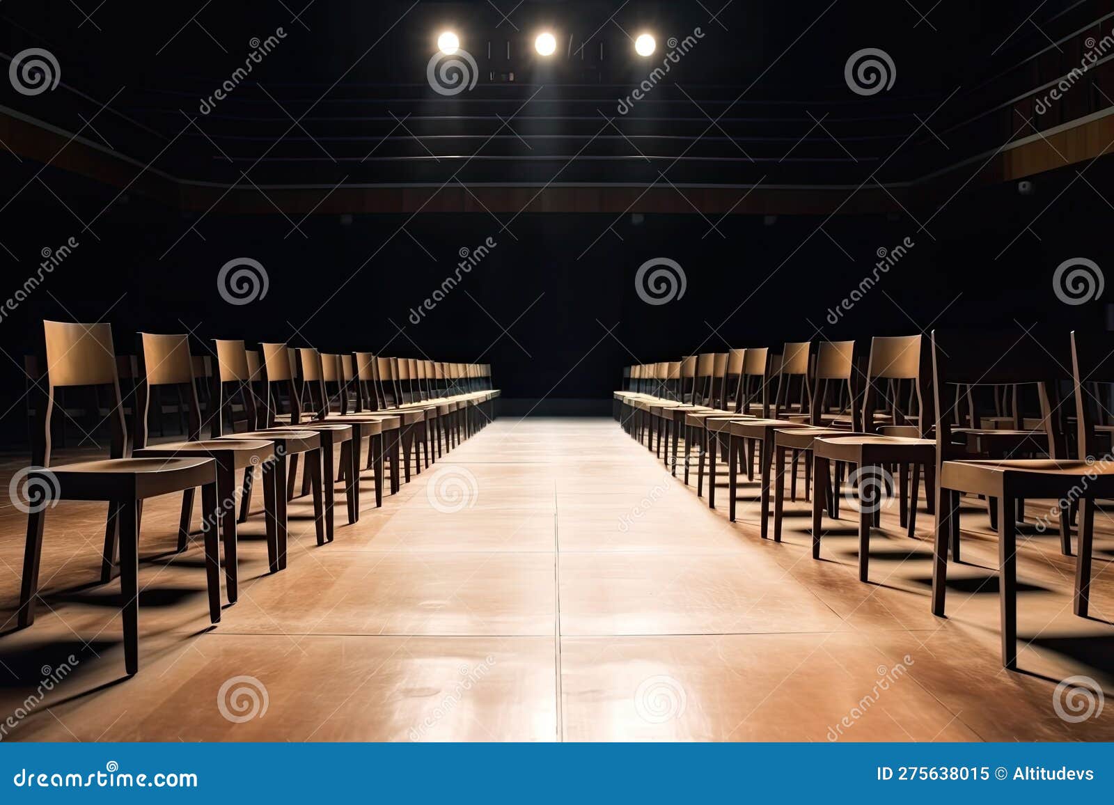 A Row of Empty Wooden Chairs on a Stage, Ready for the Performance or ...