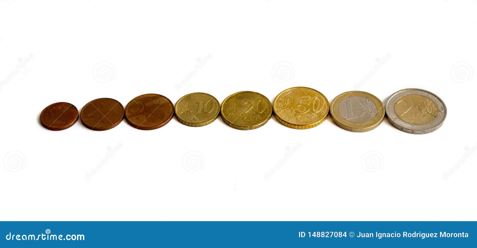 Row of Euro Coins of Different Values Stock Photo - Image of color ...