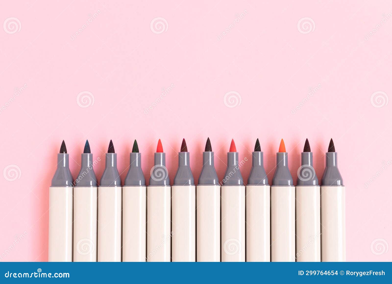 Row of Felt Tip Pens on a Pink Pastel Background. Stock Photo - Image ...