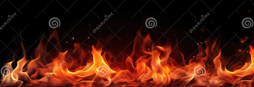Row Fire Flames on the Bottom on Black Background Stock Illustration ...