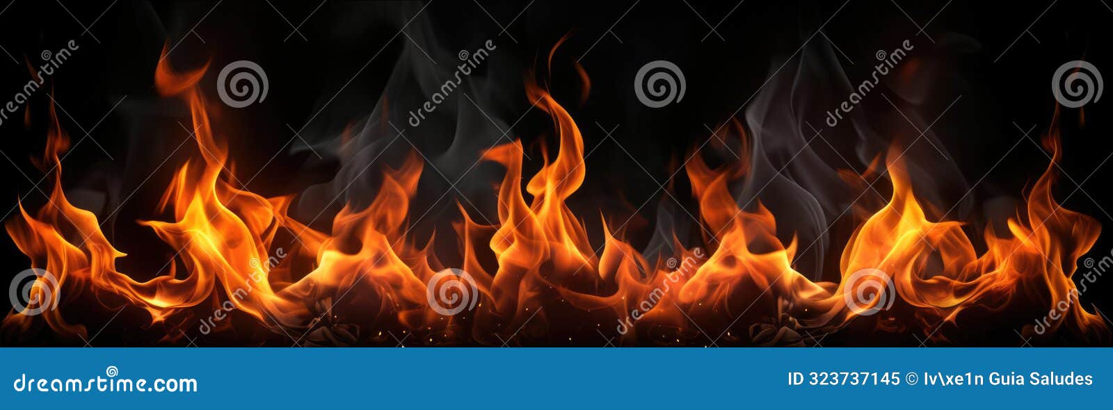 Row Fire Flames and Smoke on the Bottom on a Black Background Stock ...