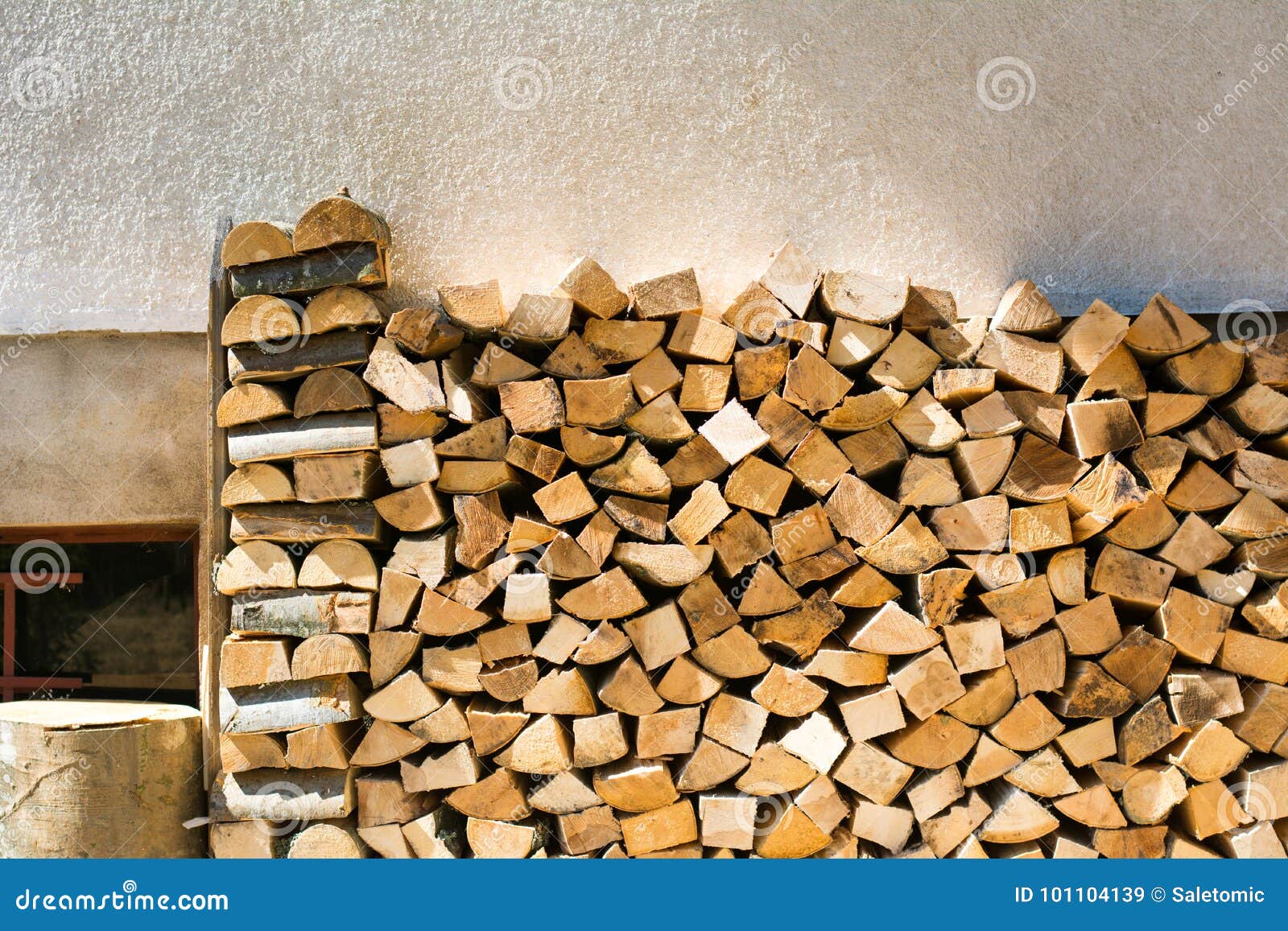 Row of Firewood Ordered by the Wall Stock Image - Image of bark, lumber ...