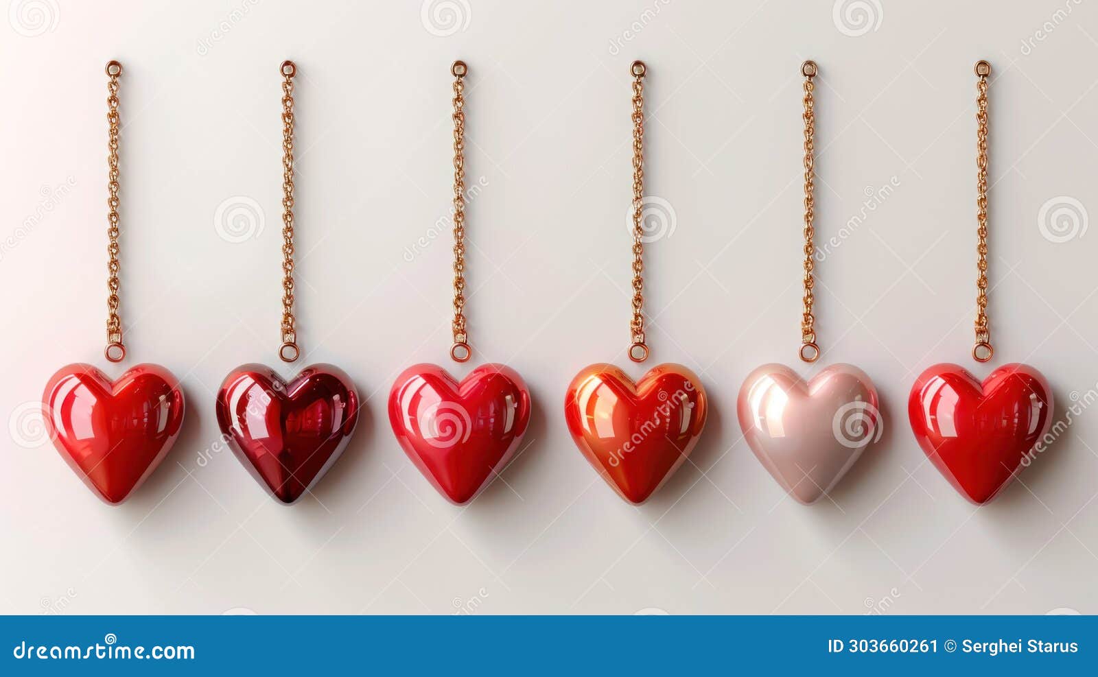 A Row of Five Red and White Heart Shaped Hanging Decorations, AI Stock ...