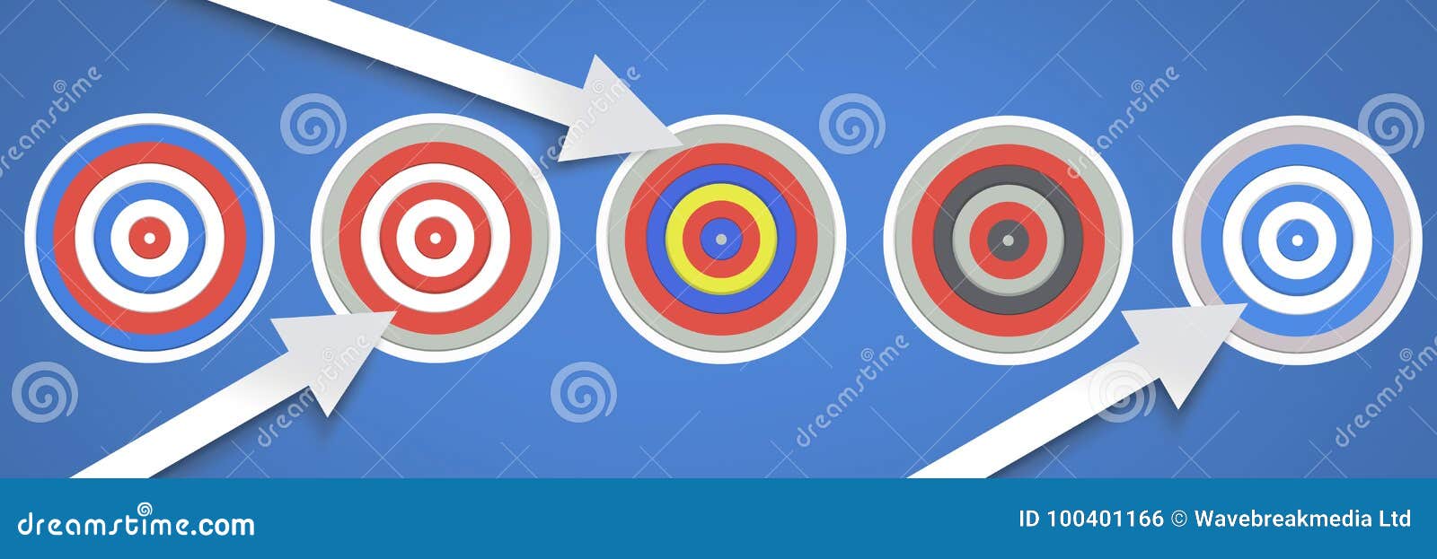 Row of Five Targets with Arrows Stock Illustration - Illustration of ...