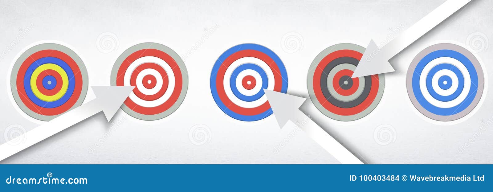 Row of Five Targets with Arrows Stock Illustration - Illustration of ...