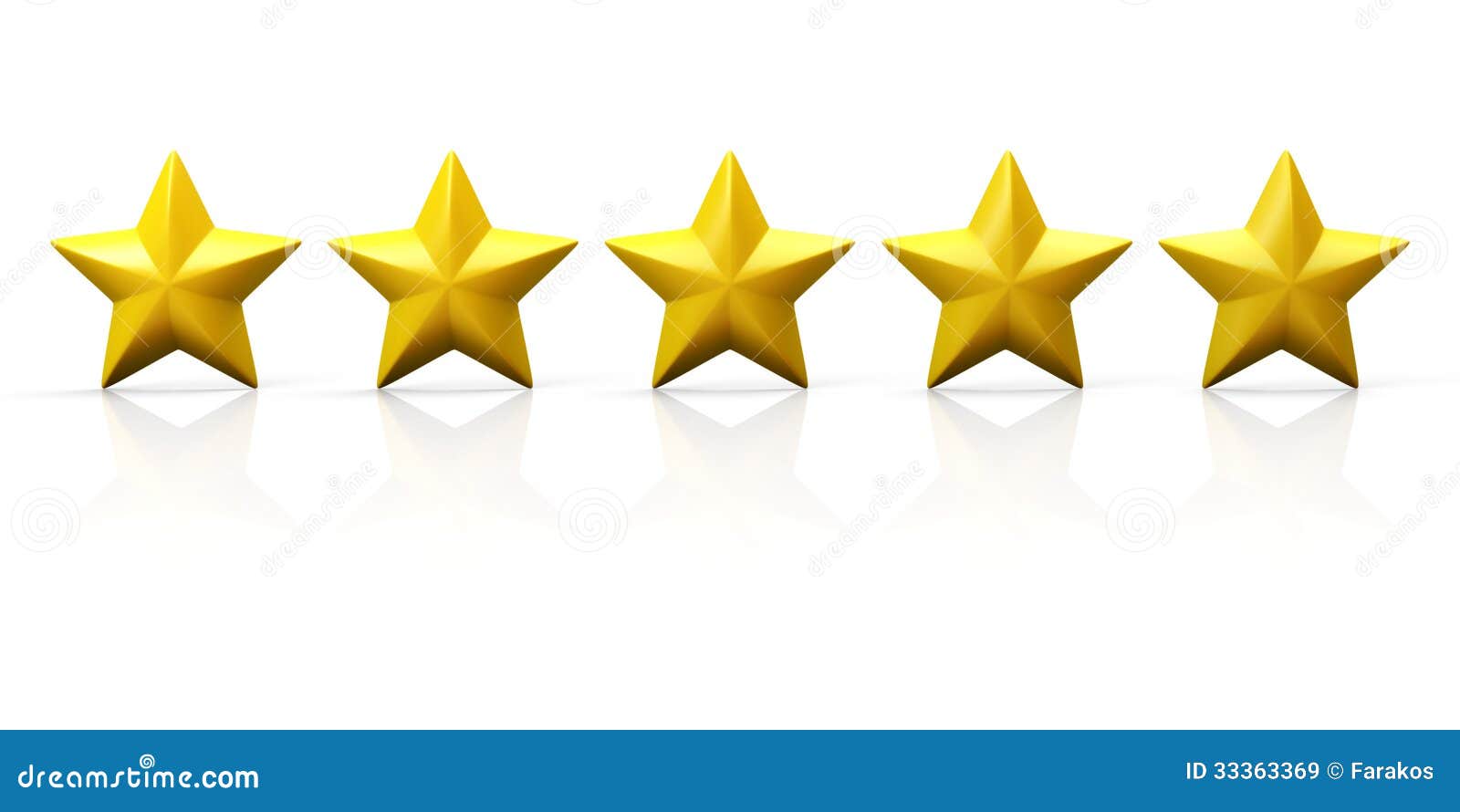 Row Of Five Yellow Stars On Glossy Plane Royalty Free Stock Images ...