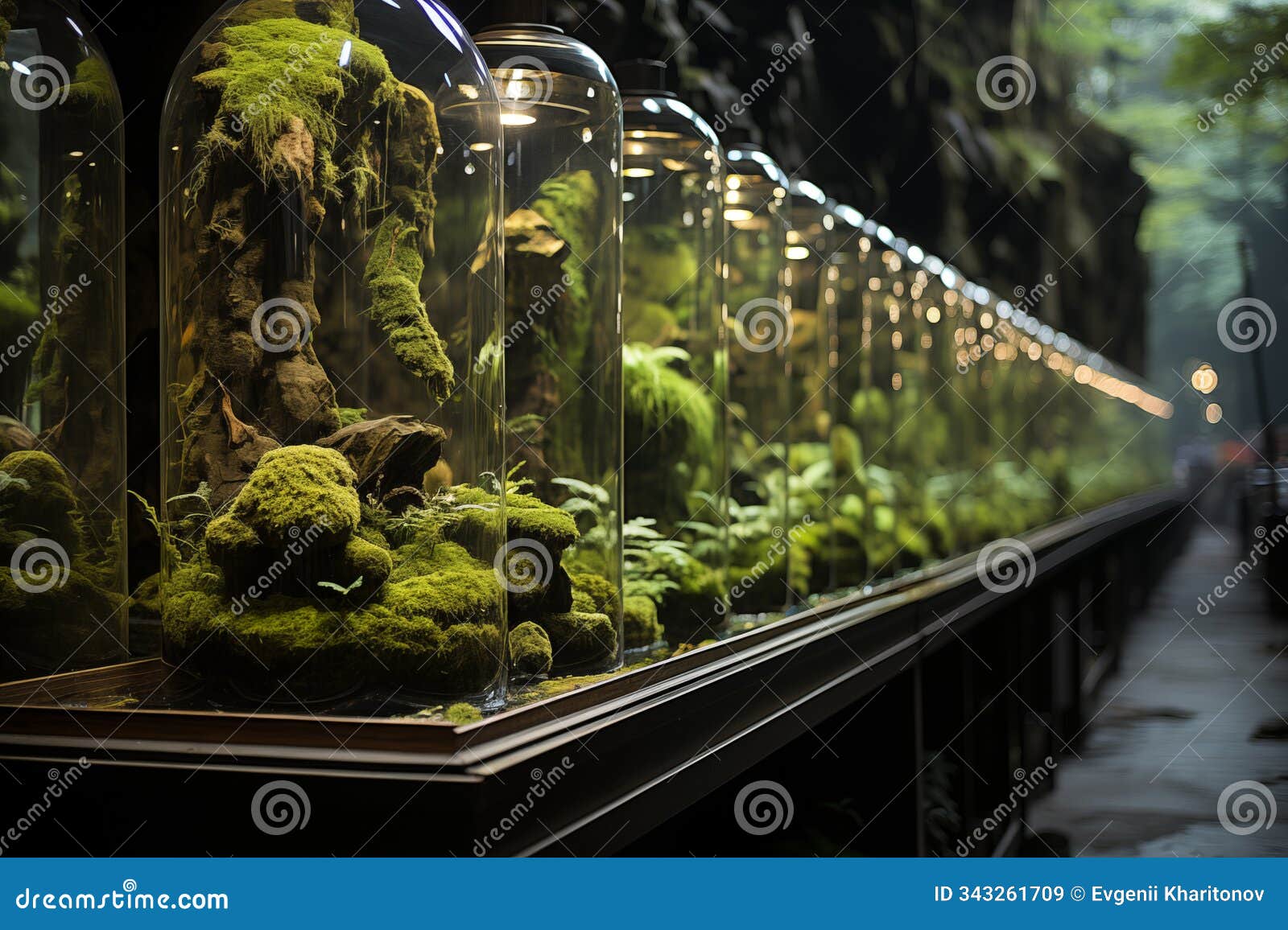 Row of Flasks with a Natural Environment Inside, Artificial Closed ...