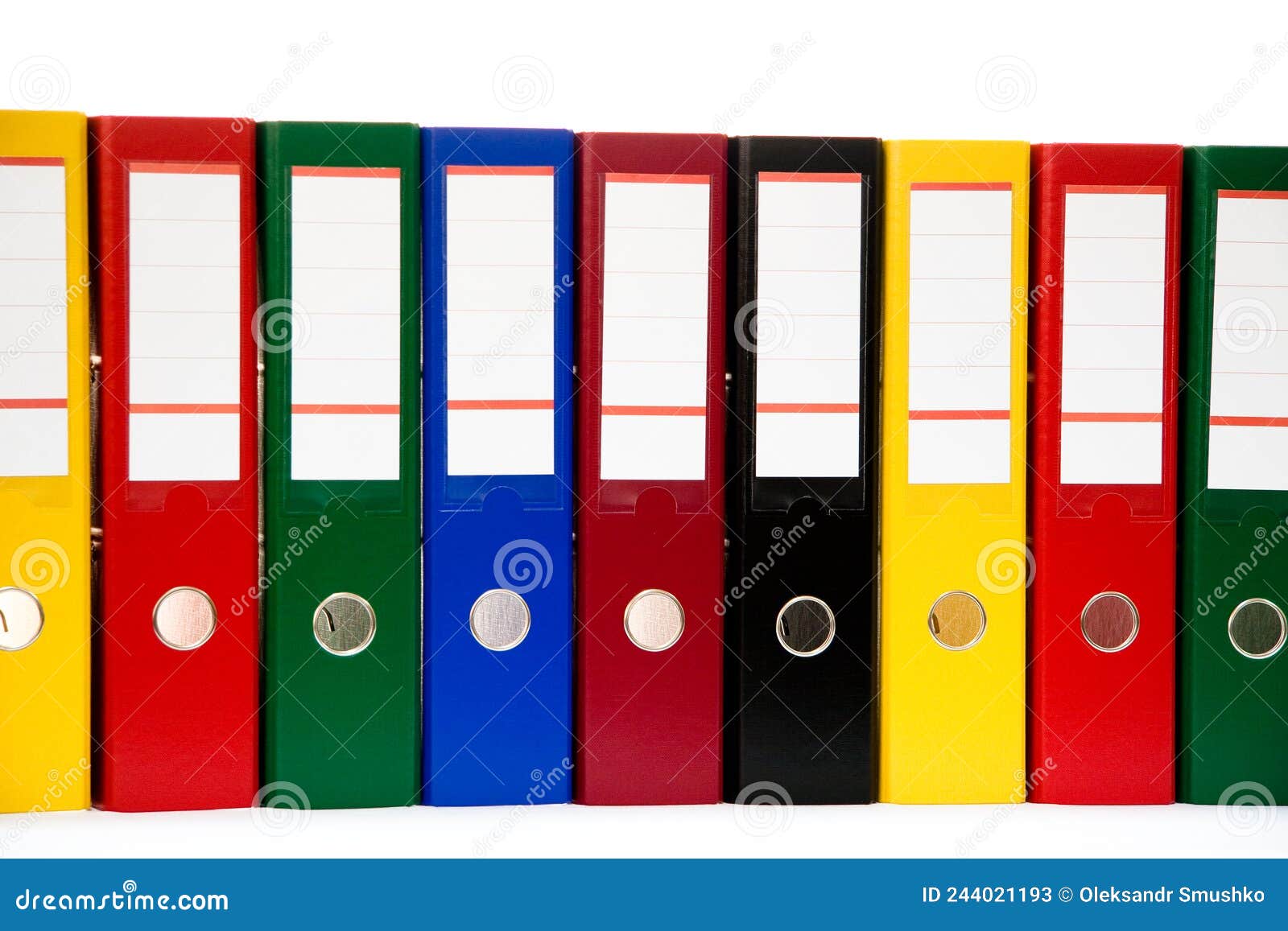 Row of Folders for Papers and Documentation on a Shelf in the Office ...