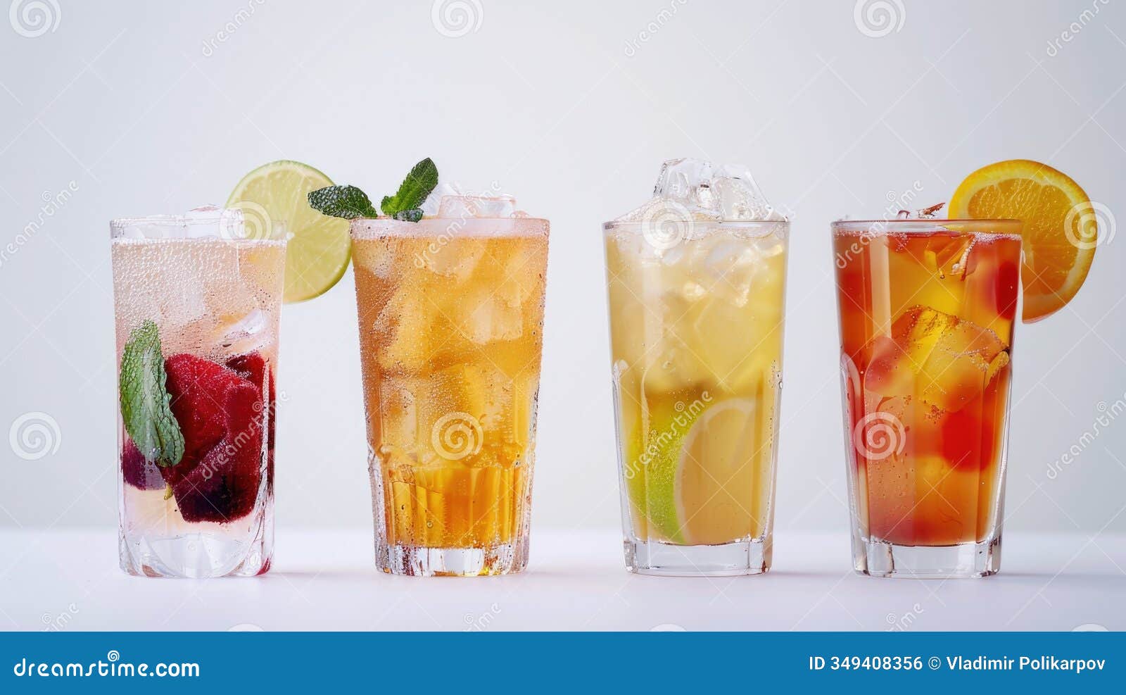 Row of Four Glasses Filled with Various Beverages. Suitable for Menu ...