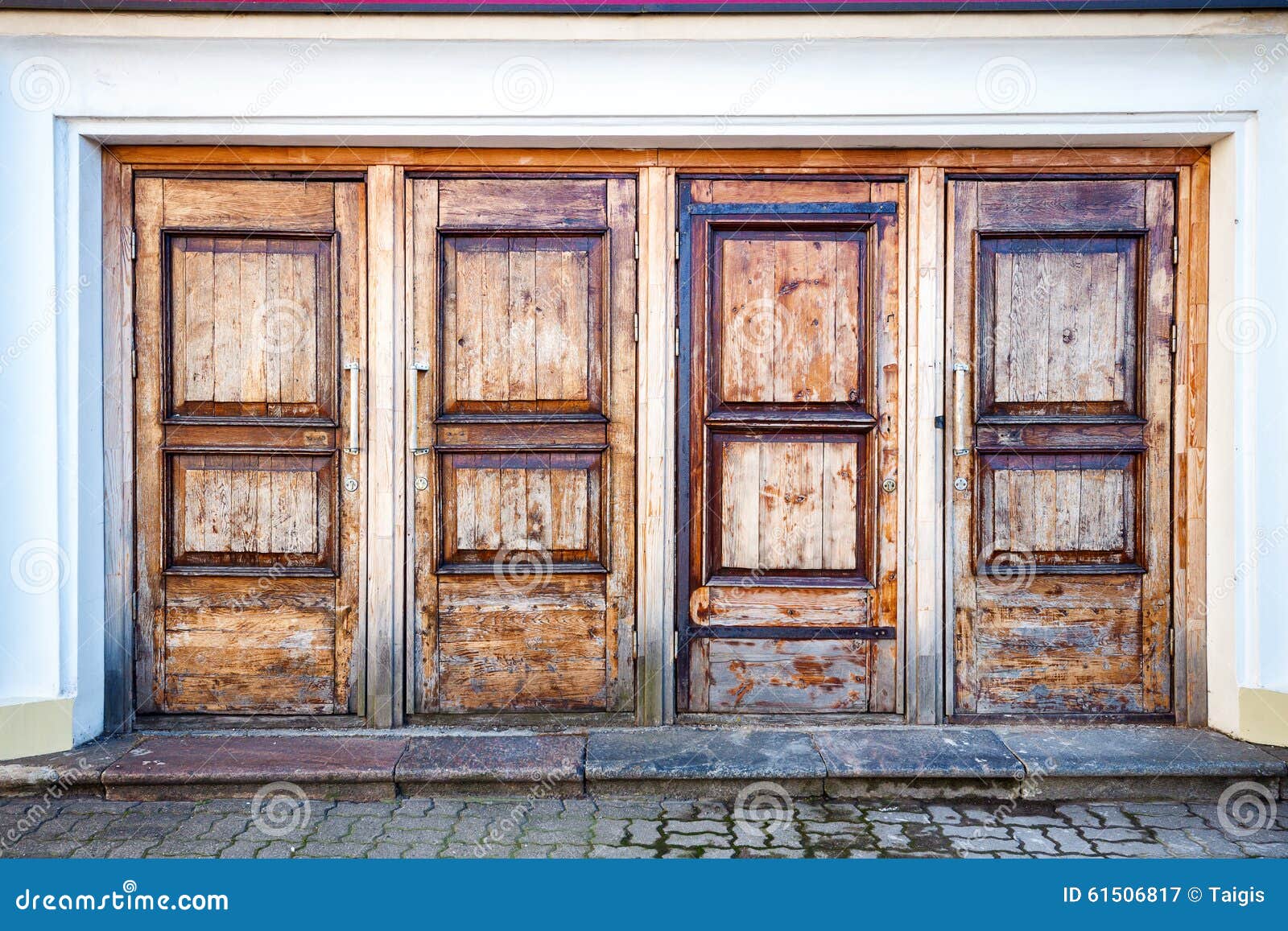 Row of four wooden doors stock image. Image of home, entry - 61506817