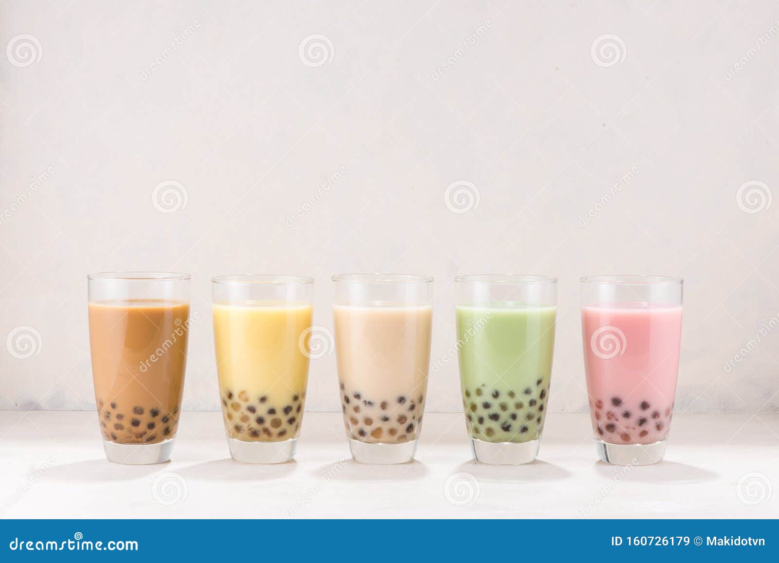 Row of Fresh Boba Bubble Tea Glasses on White Background Stock Image ...