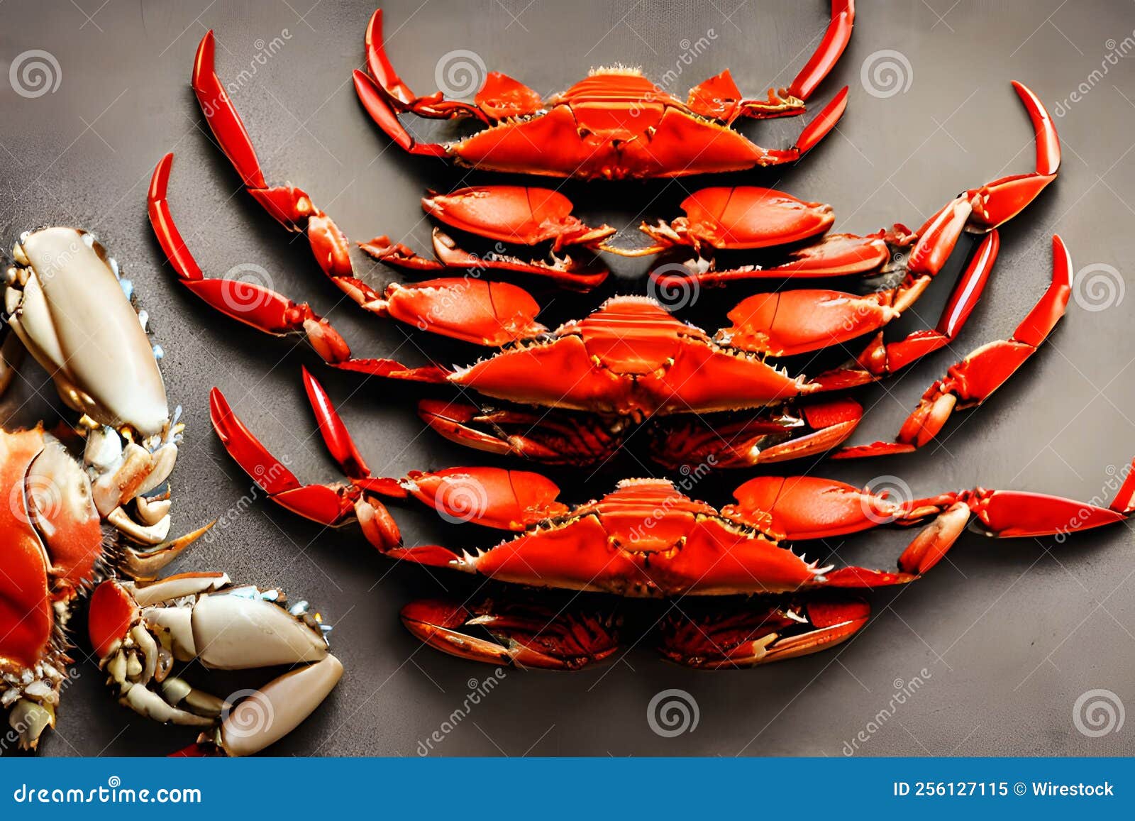 Row of Freshly Cooked Crabs Arranged in the Gray Background Stock Image ...