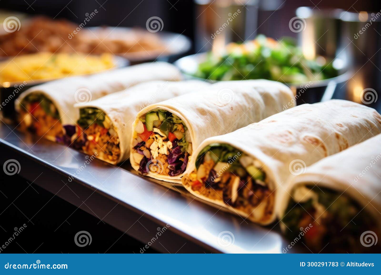 A Row of Freshly Made Burritos in a Restaurant Stock Image - Image of ...