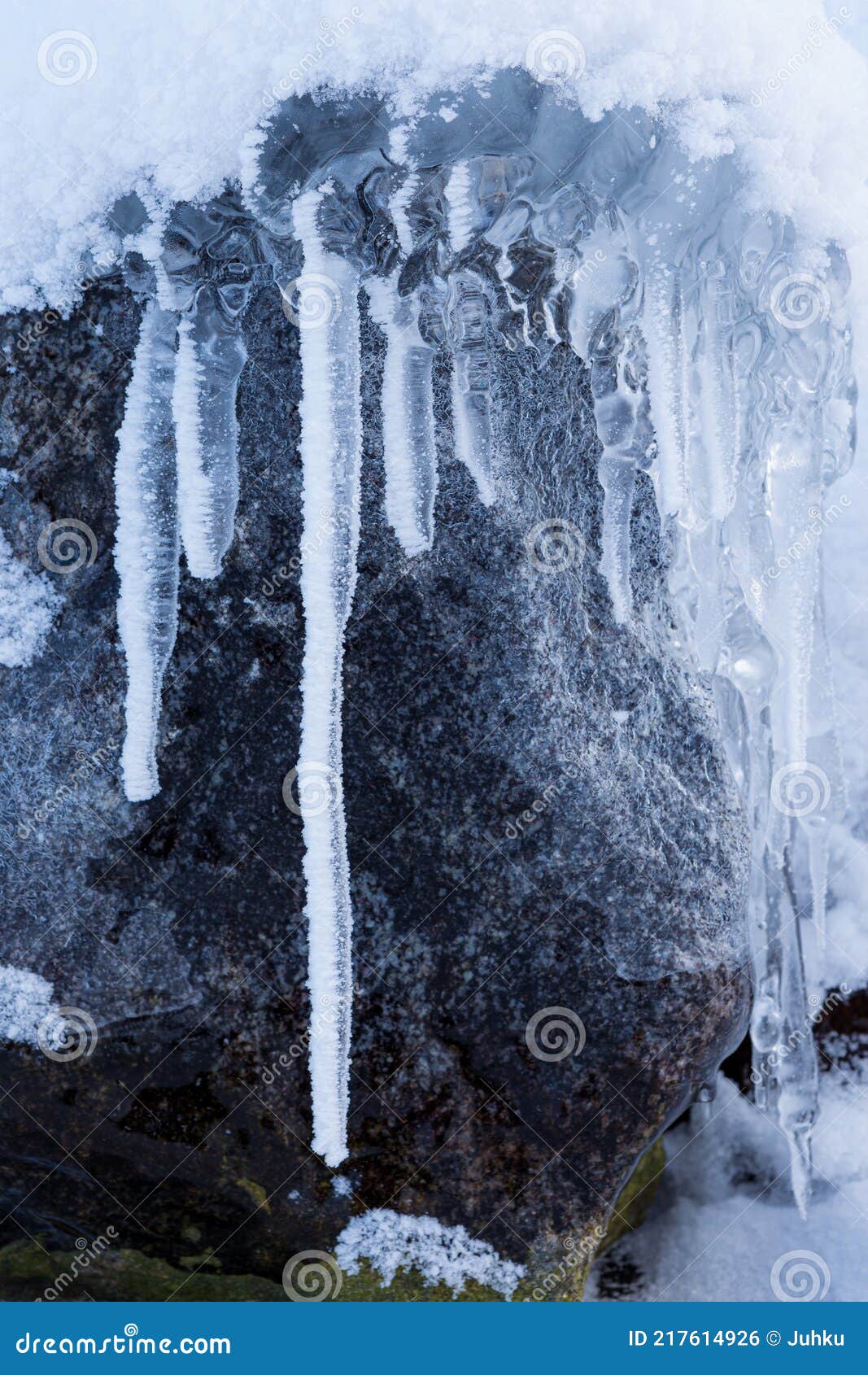 Row of Frosty Icicles in Nature Stock Photo - Image of snow, icicle ...