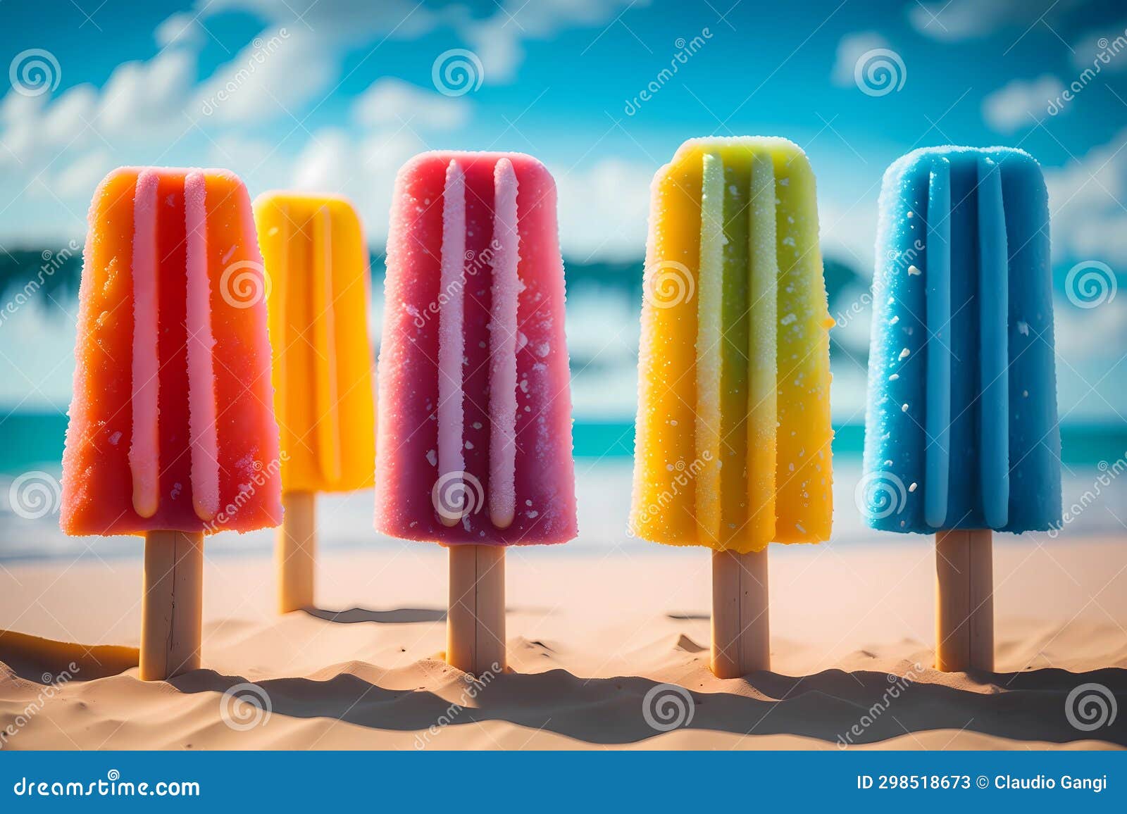 Row of Frozen Popsicles on the Sand Stock Illustration - Illustration ...