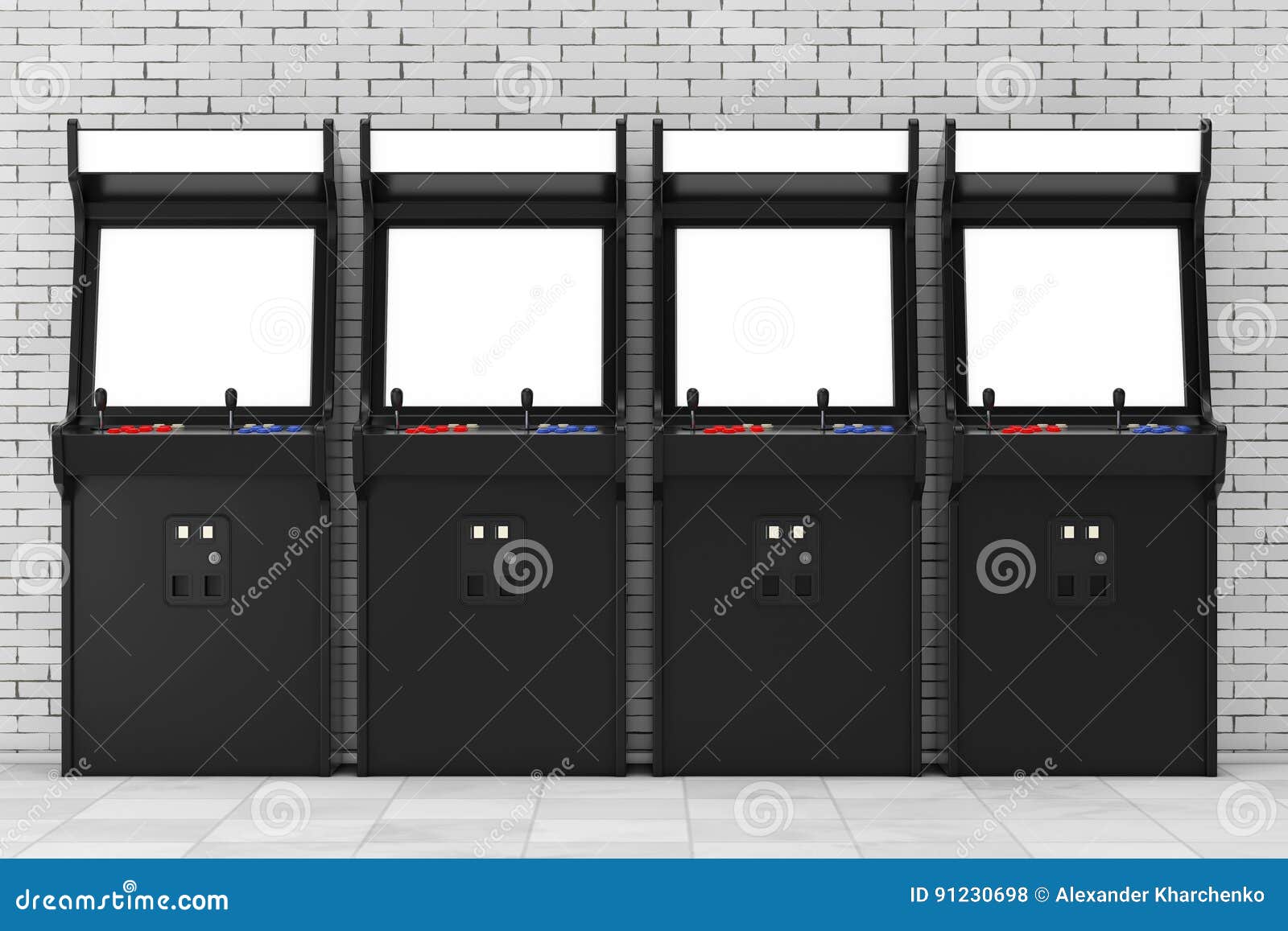 Row of Gaming Arcade Machines with Blank Screen for Your Design. Stock ...