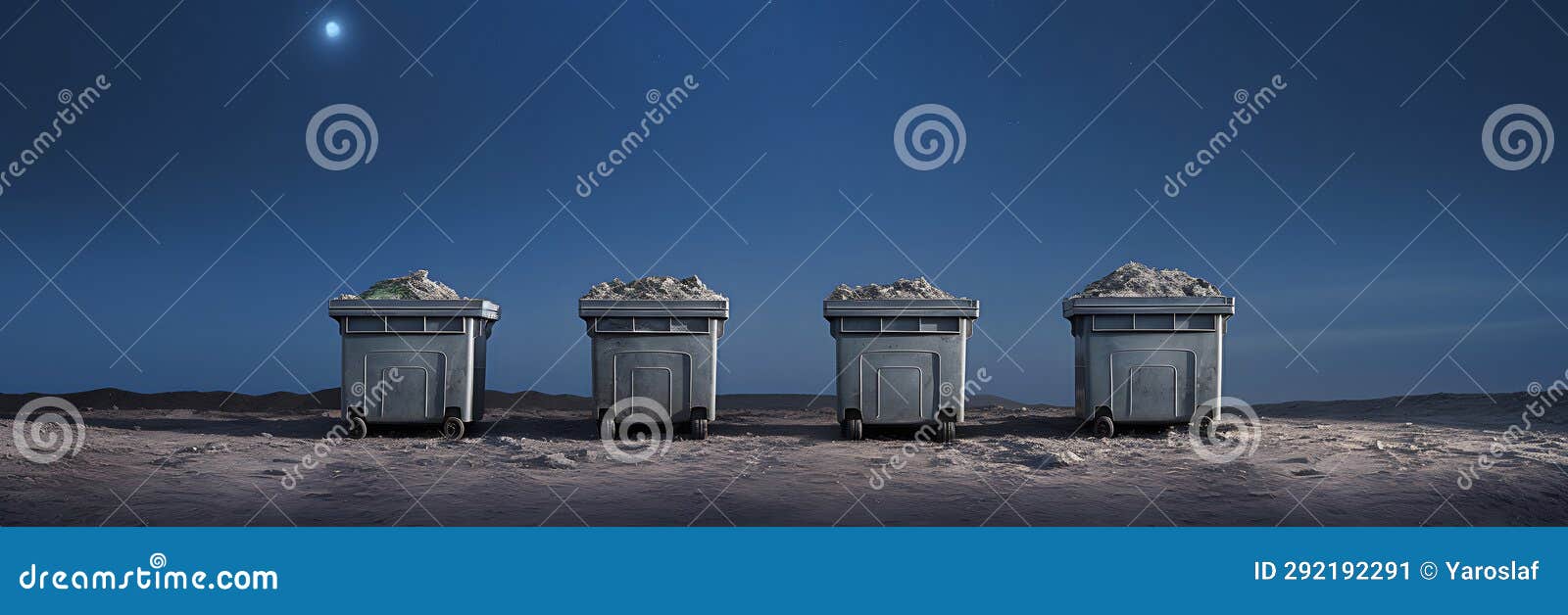 Row of Garbage Bins Standing on Planet Surface in Space. Stock ...