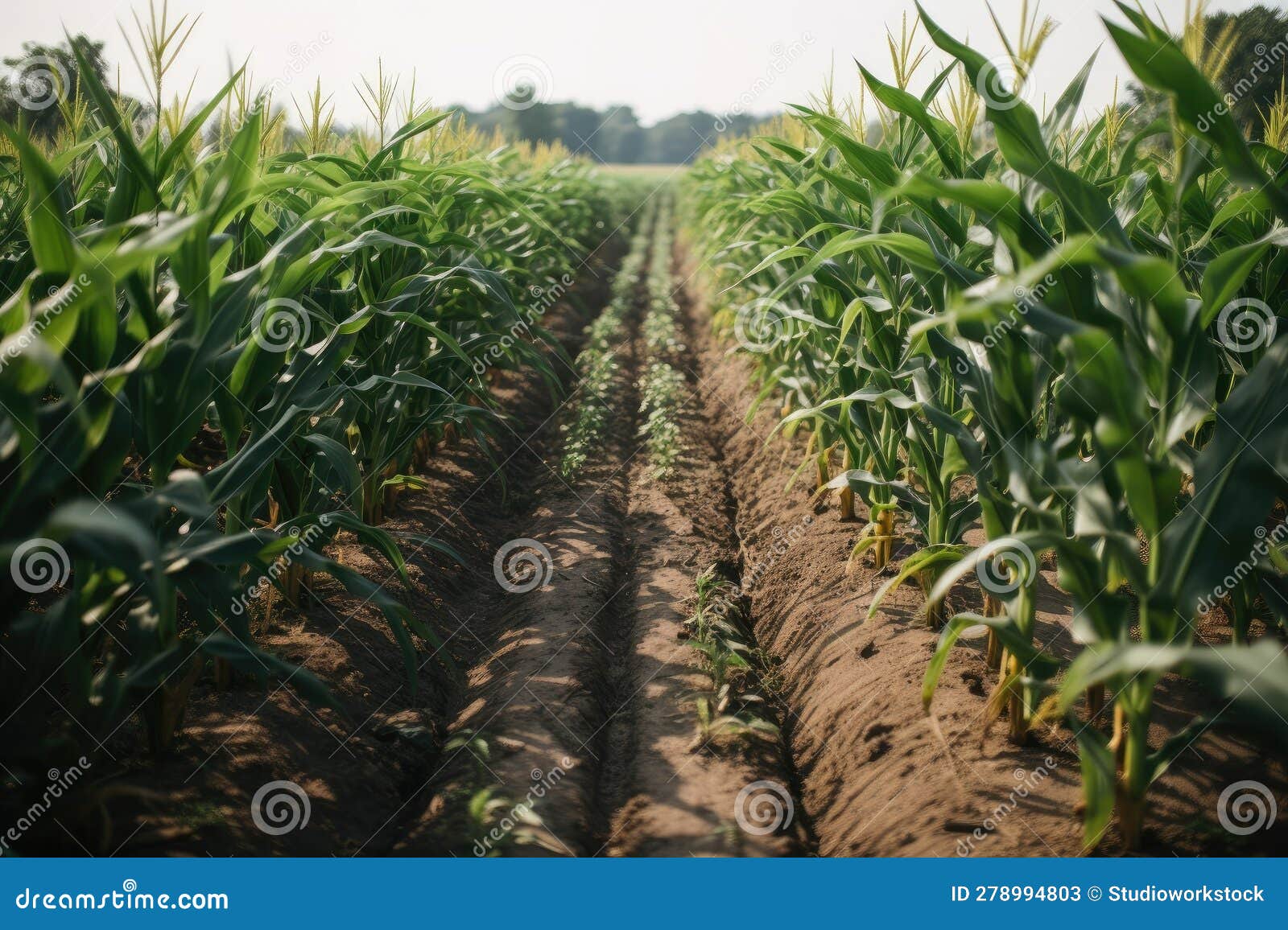 Row of Genetically Modified Crops Growing in Field Stock Illustration ...
