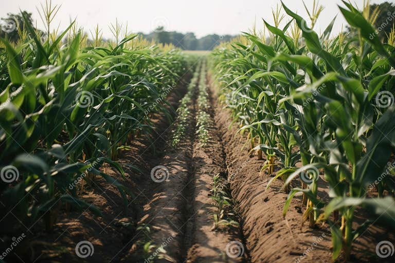 Row of Genetically Modified Crops Growing in Field Stock Illustration ...