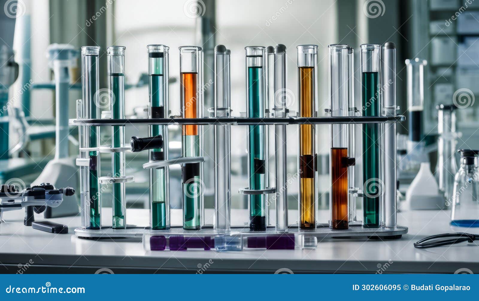 A Row of Glass Beakers with Colored Liquids Stock Illustration ...