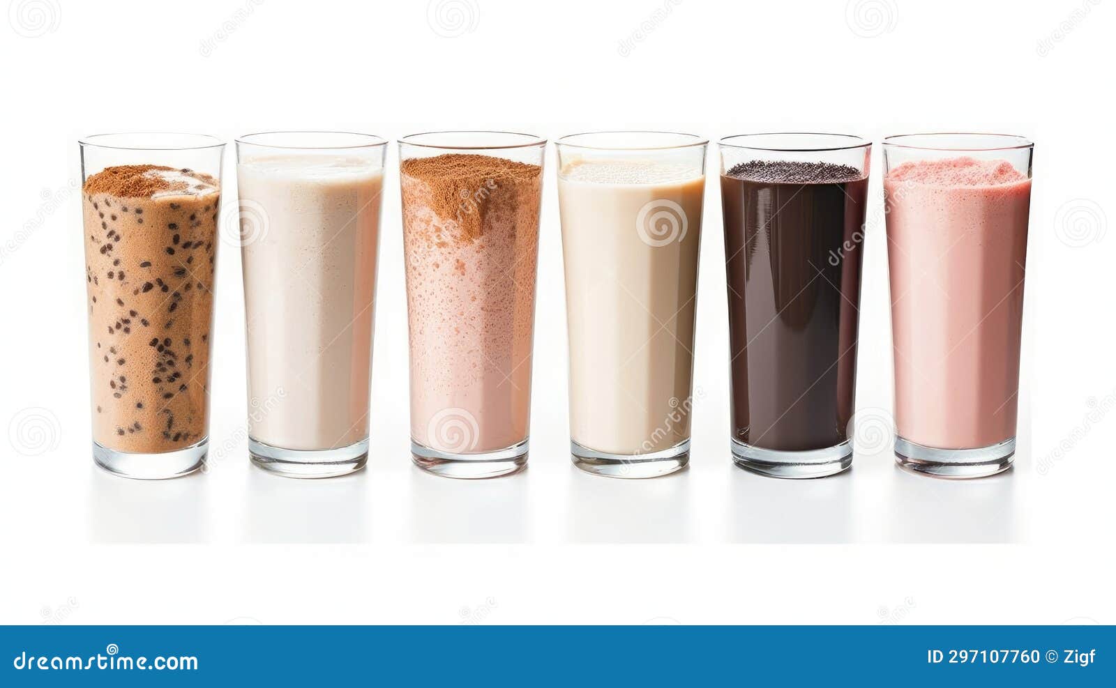 Row of Glasses with Different Types of Milkshakes Stock Illustration ...