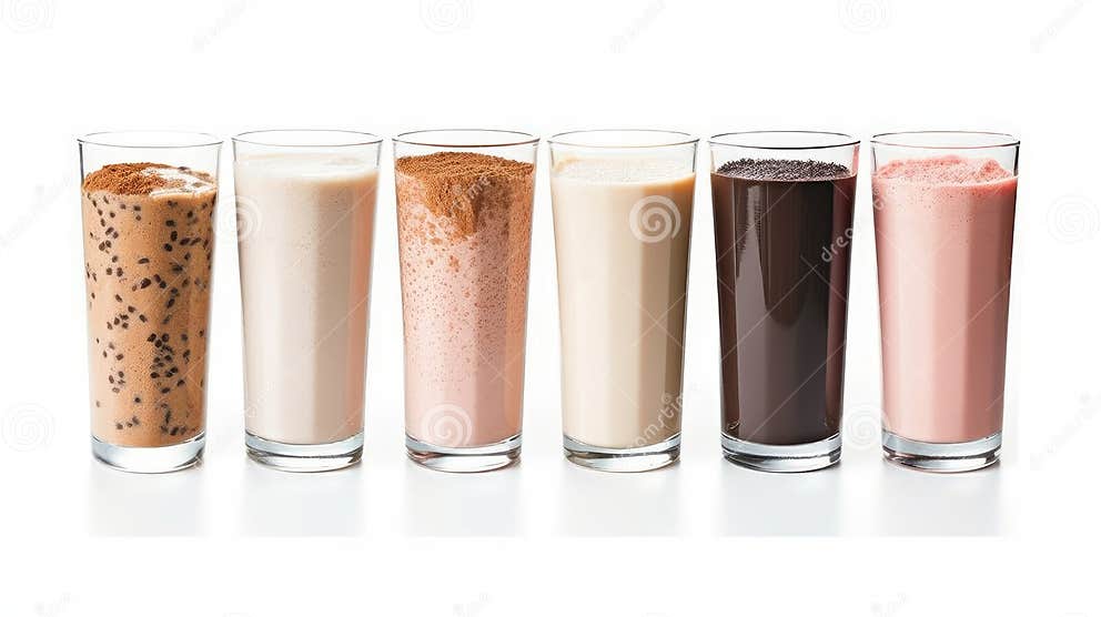 Row of Glasses with Different Types of Milkshakes Stock Illustration ...