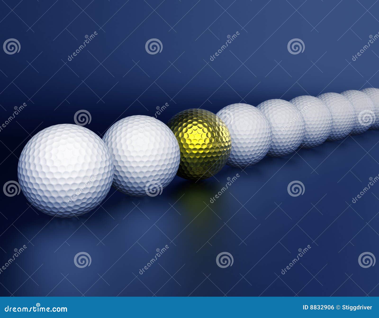 Row of Golf Balls and Golden Ball in Center Stock Illustration ...