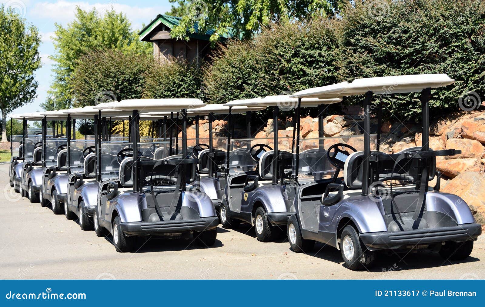 Row of Golf Carts or Buggies Stock Image - Image of empty, outdoors ...