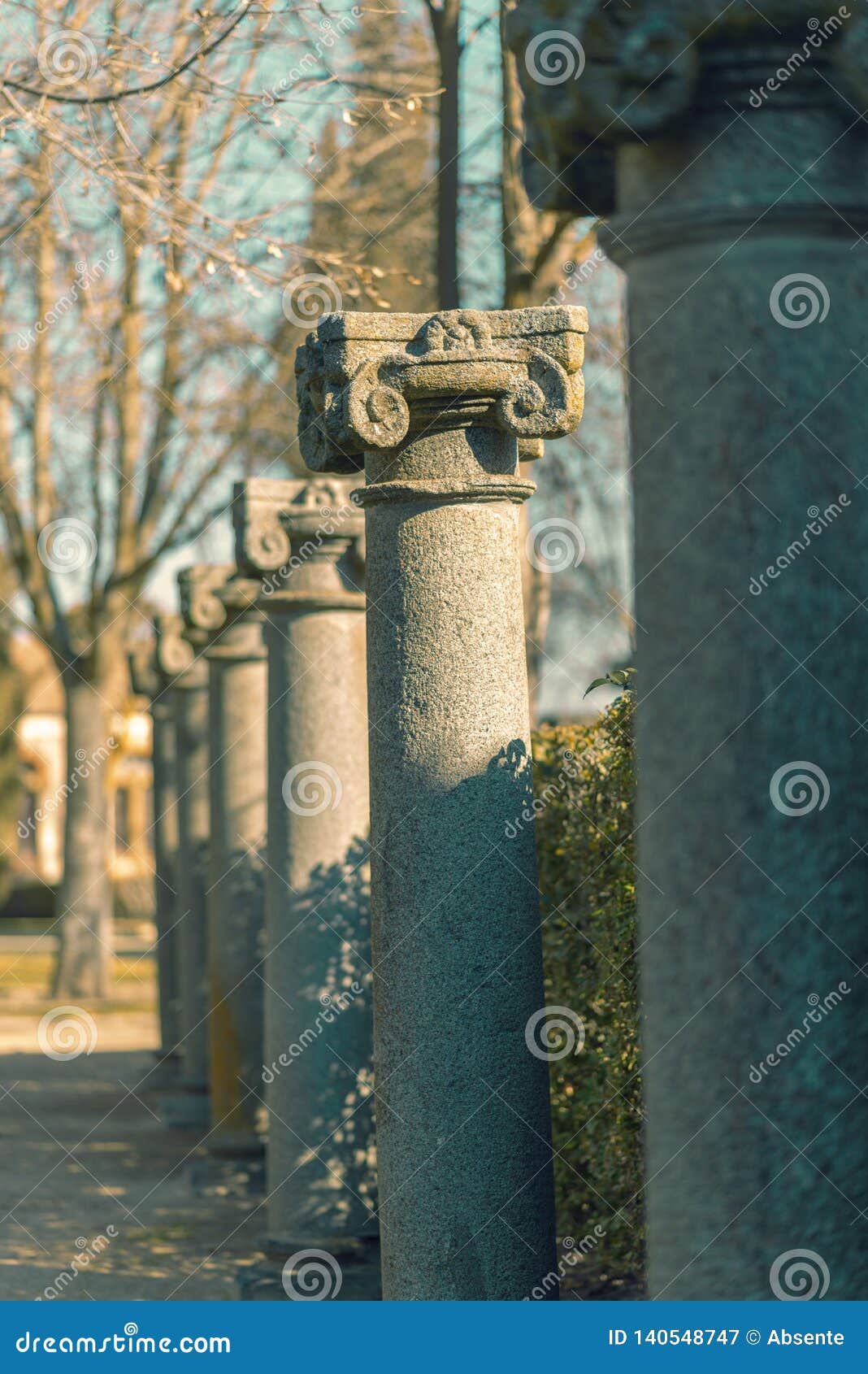Row of granite columns stock image. Image of building - 140548747