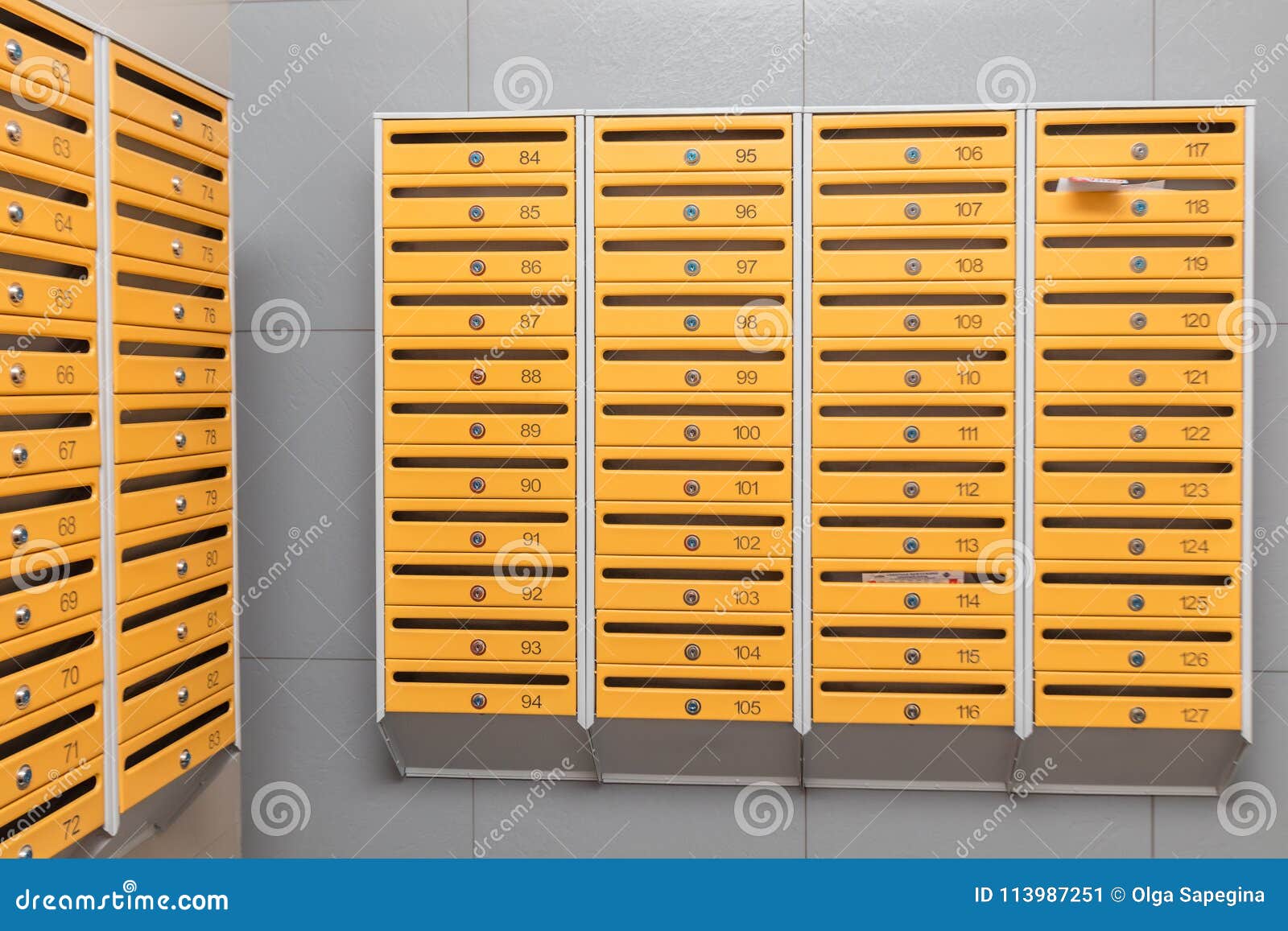Rows of metal mailboxes stock image. Image of correspondence - 113987251