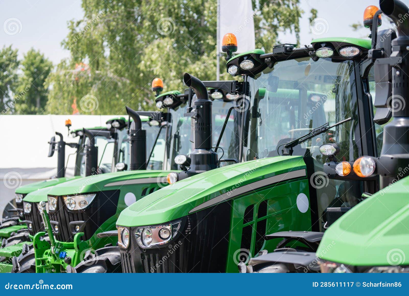 A Row of Green Agricultural Tractors Stock Image - Image of machine ...