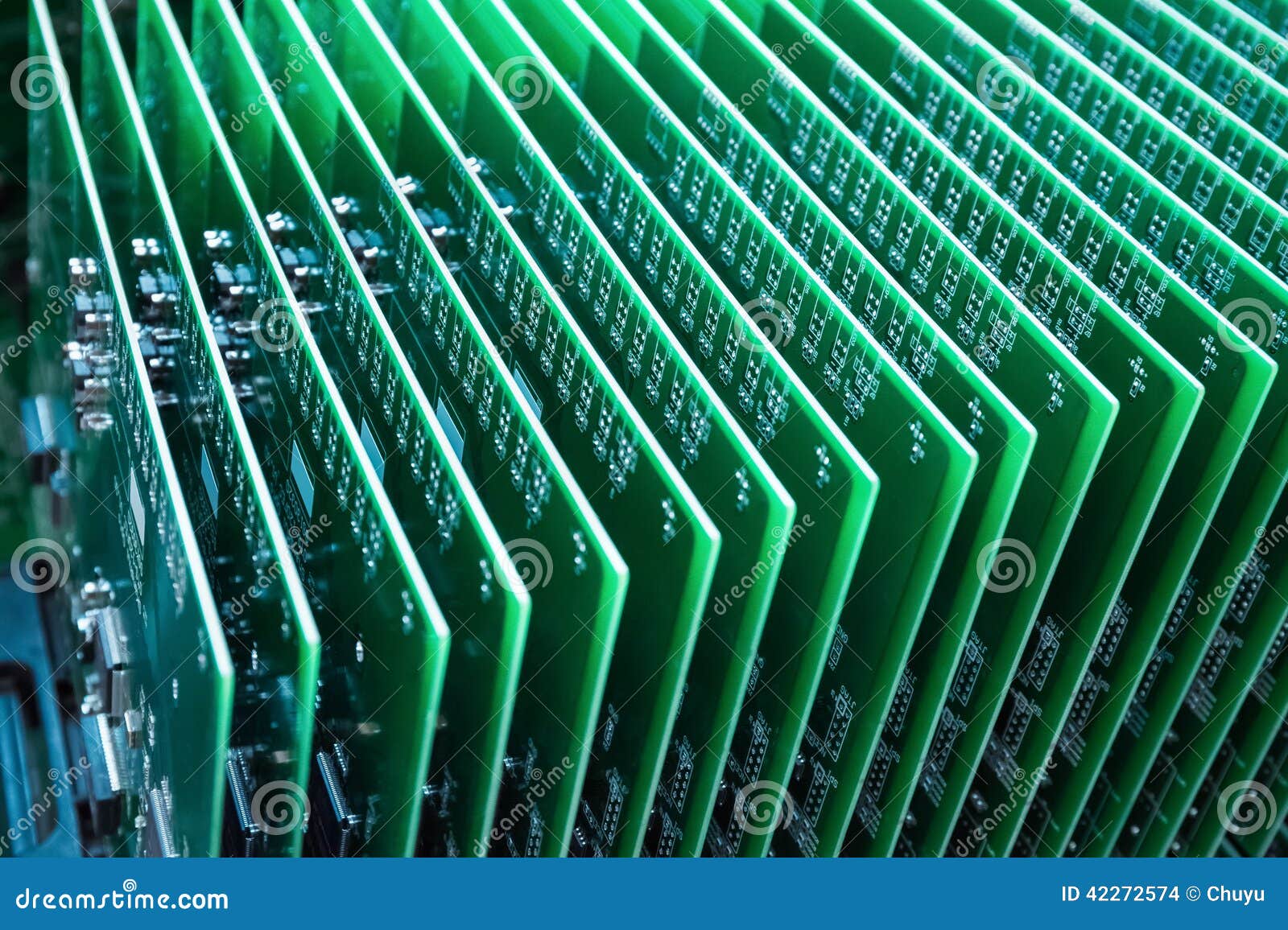 A Row of Green Circuit Board Stock Photo - Image of network ...