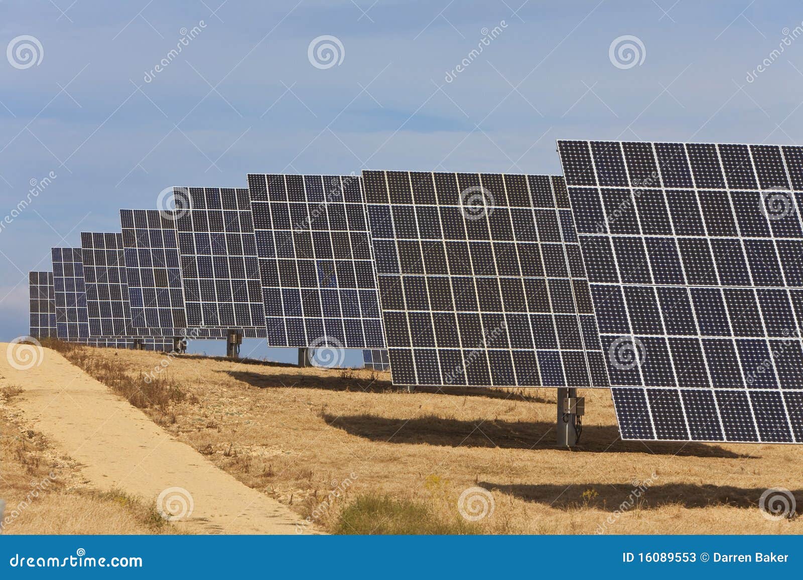 Row of Green Energy Solar Panels Stock Image - Image of field ...