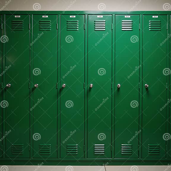 A Row of Green Lockers with Closed Doors School Setting Stock ...