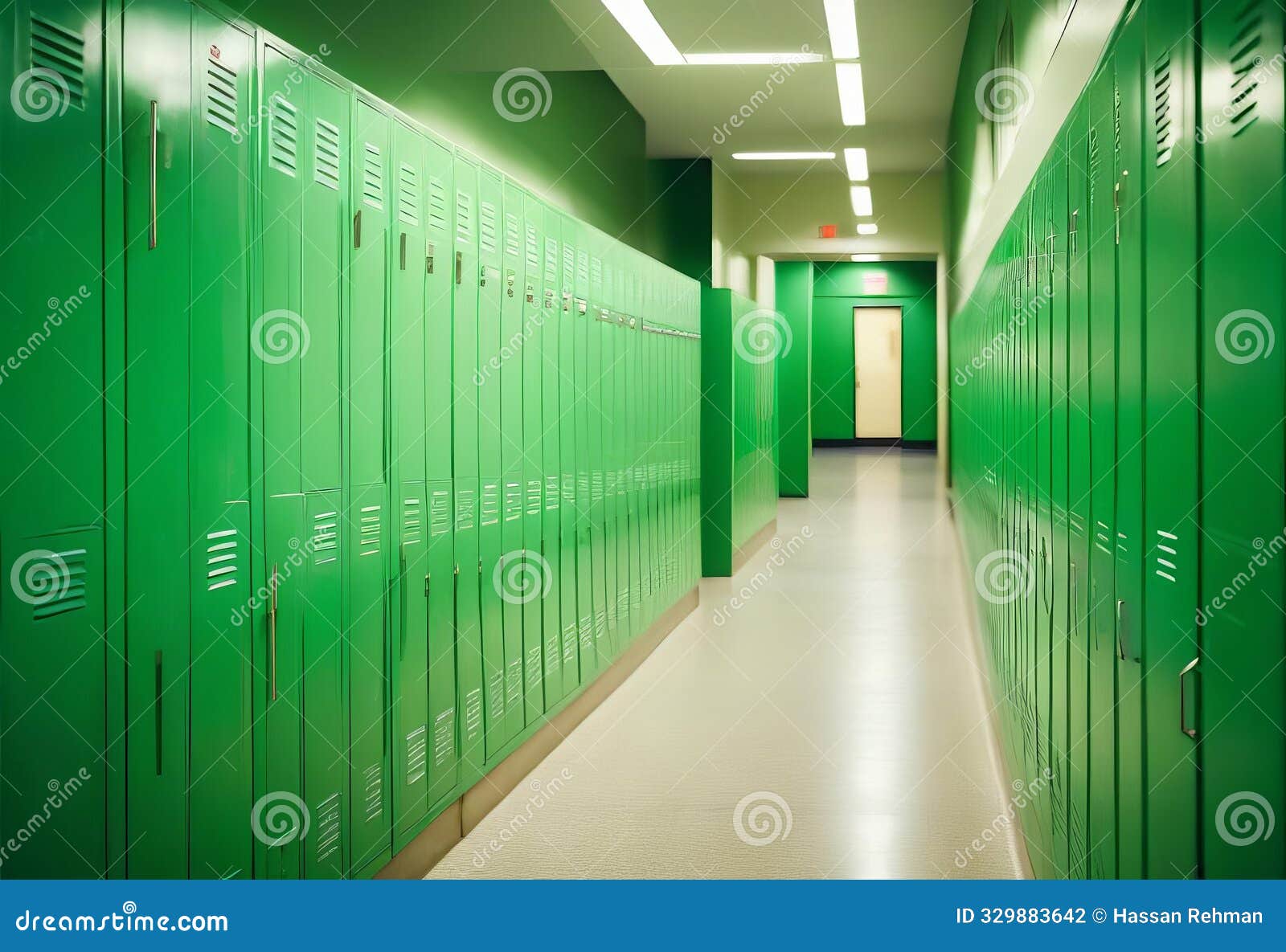 A Row of Green Lockers in a Hallway Created Stock Illustration ...