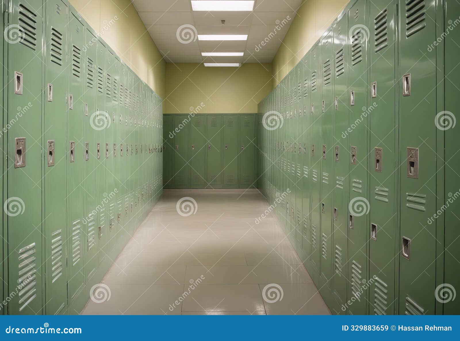 A Row of Green Lockers in a Hallway Created Stock Illustration ...