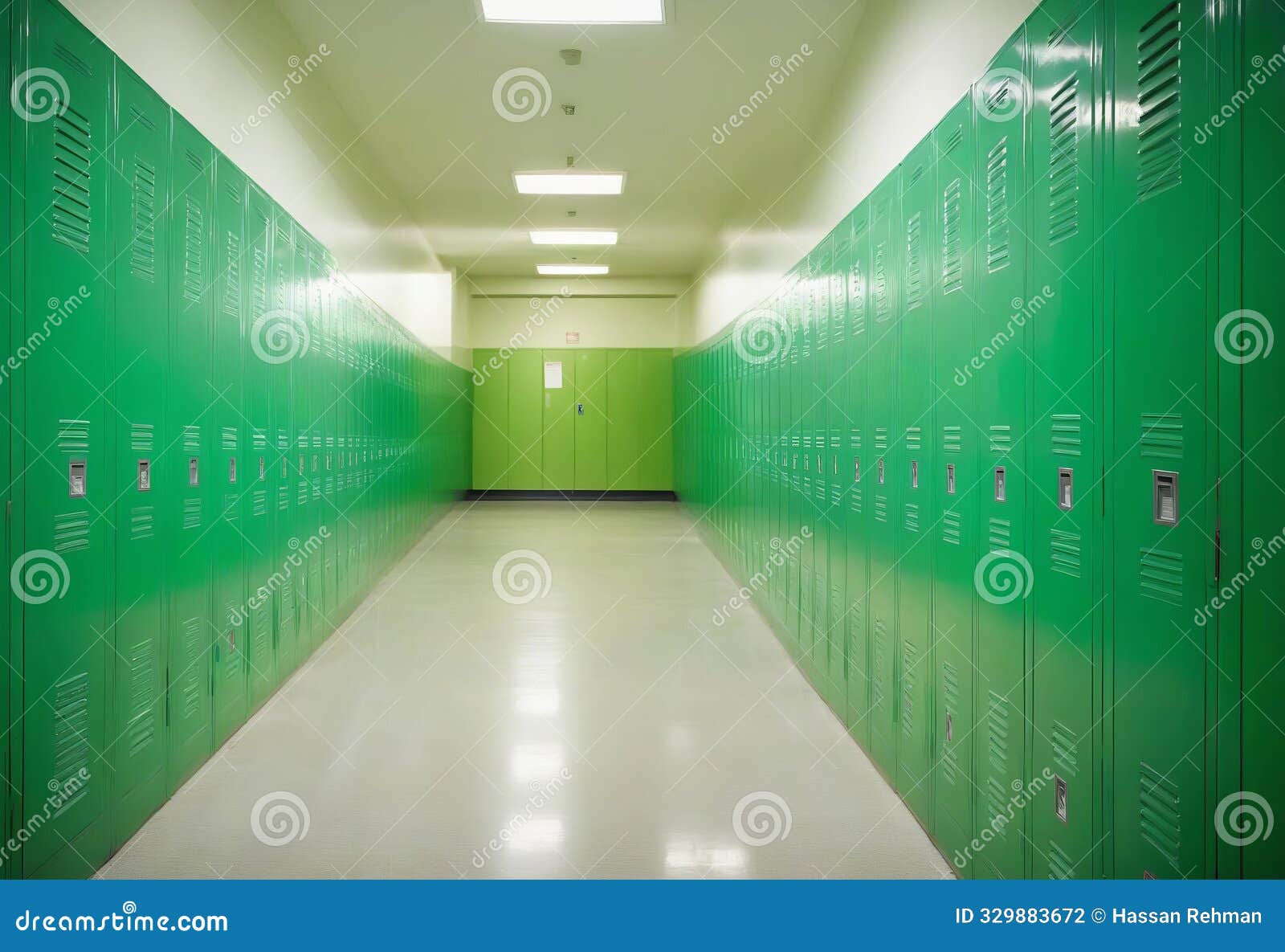 A Row of Green Lockers in a Hallway Created Stock Illustration ...