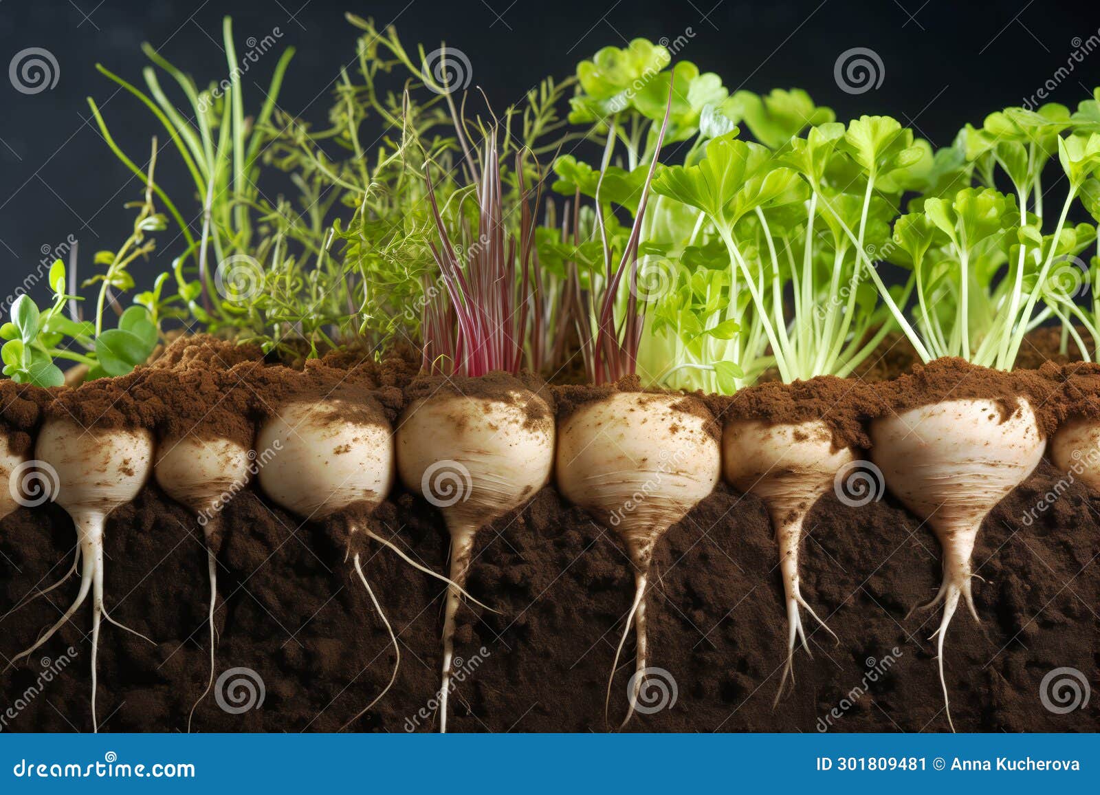 A Row of Growing Root Vegetables, Soil Cross Section Stock Illustration ...
