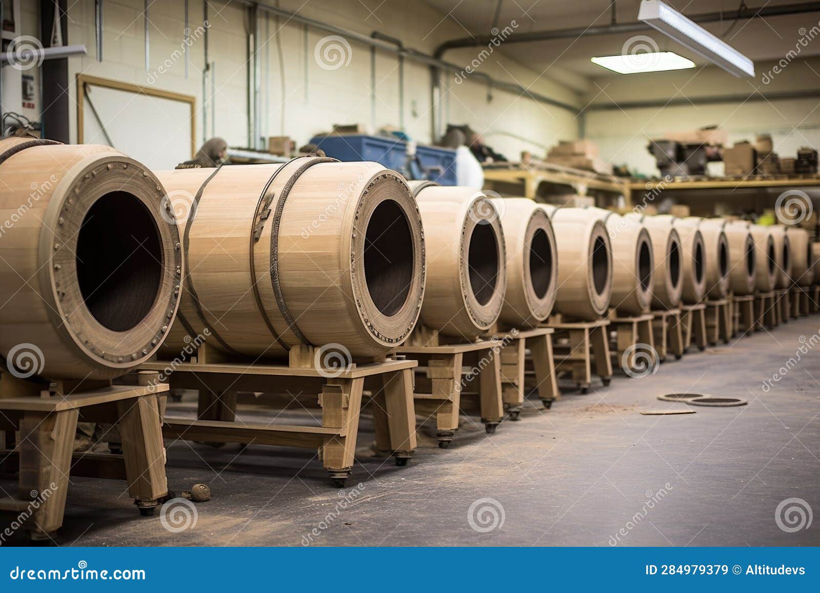 A Row of Gun Barrels Ready for Assembly and Testing Stock Illustration ...