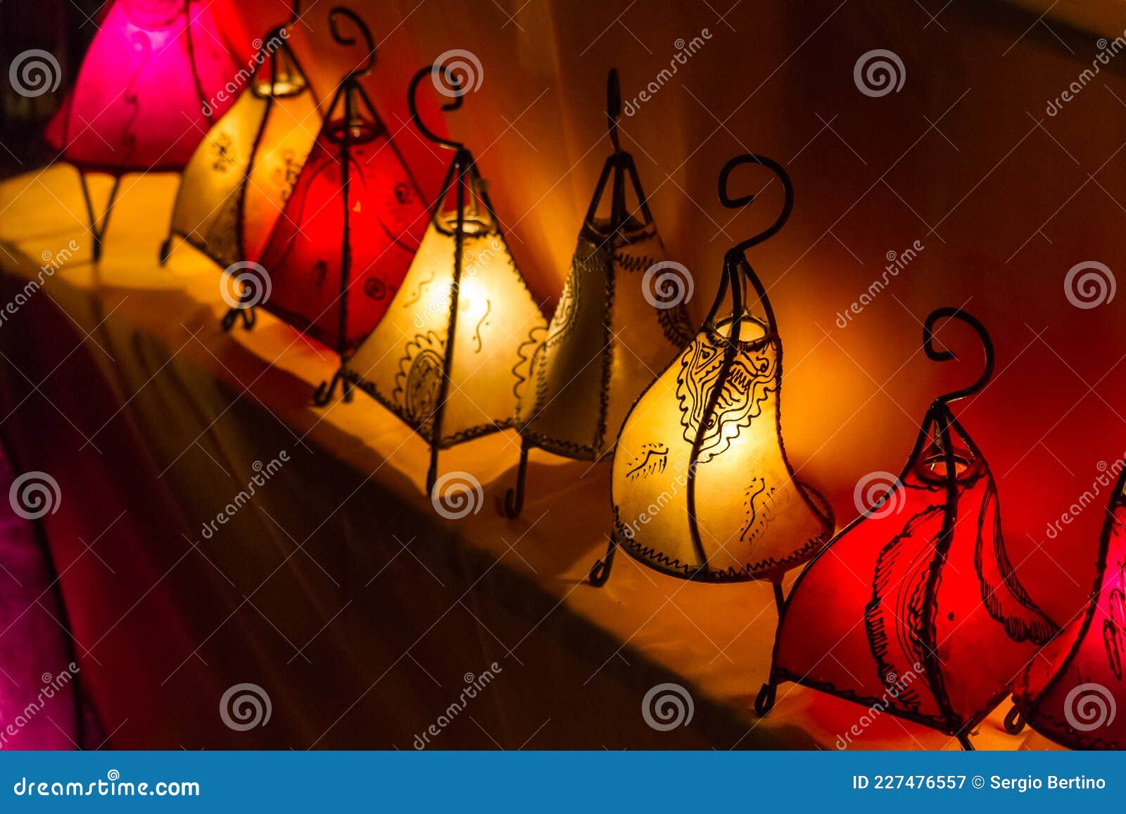 Row of Handcrafted Colorful Glowing Lanterns Stock Image - Image of ...